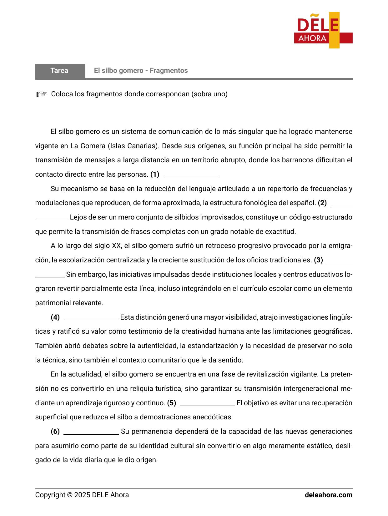 El silbo gomero - Fragmentos | Comprensión de lectura