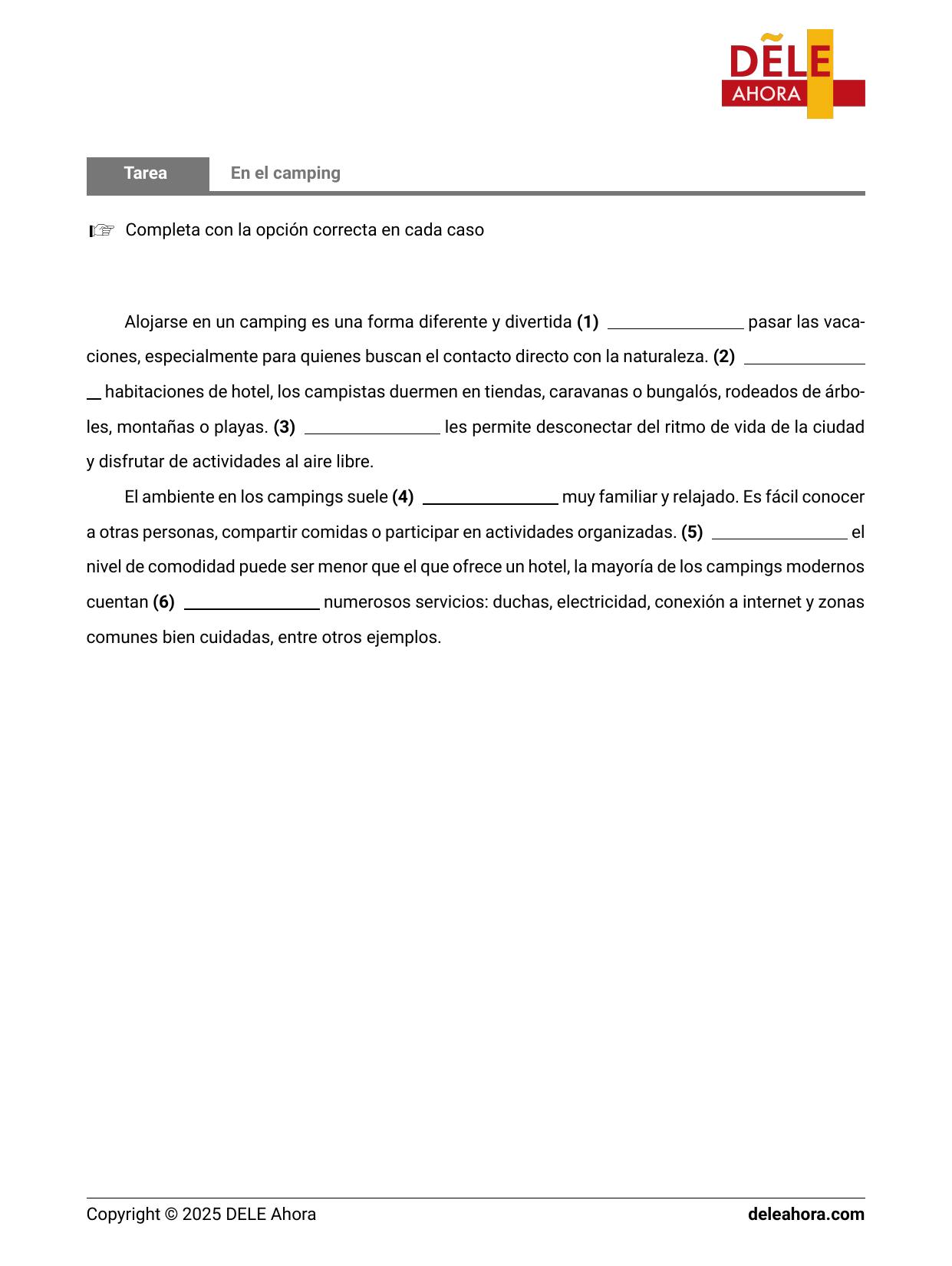 En el camping | Comprensión de lectura • DELE Ahora