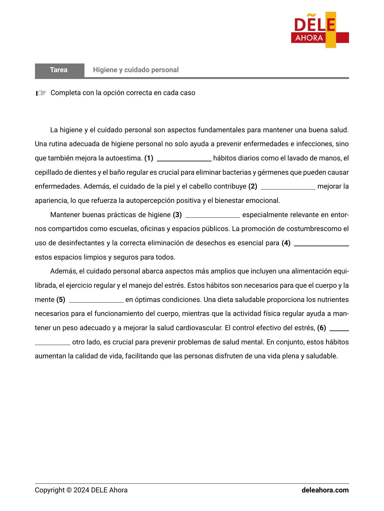 Higiene y cuidado personal | Comprensión de lectura