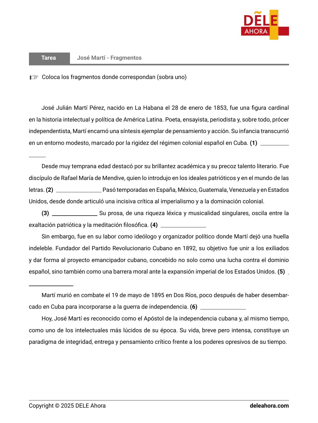 José Martí - Fragmentos | Comprensión de lectura