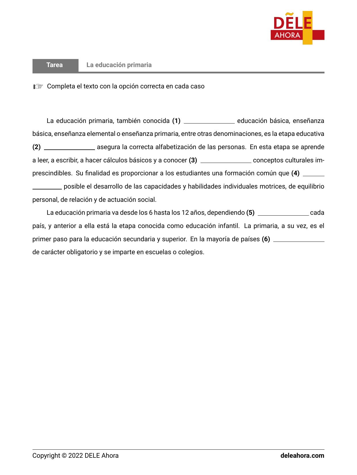 La educación primaria | Comprensión de lectura • DELE Ahora La educación primaria | Comprensión de lectura • DELE Ahora