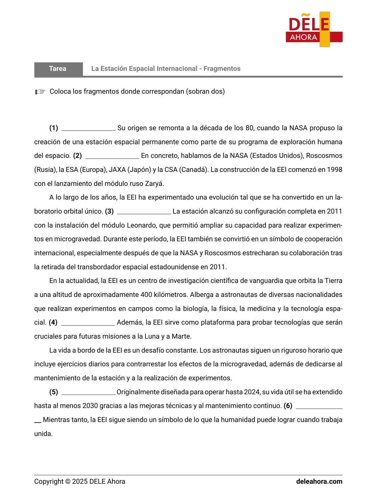 La Estación Espacial Internacional - Fragmentos | Comprensión de lectura