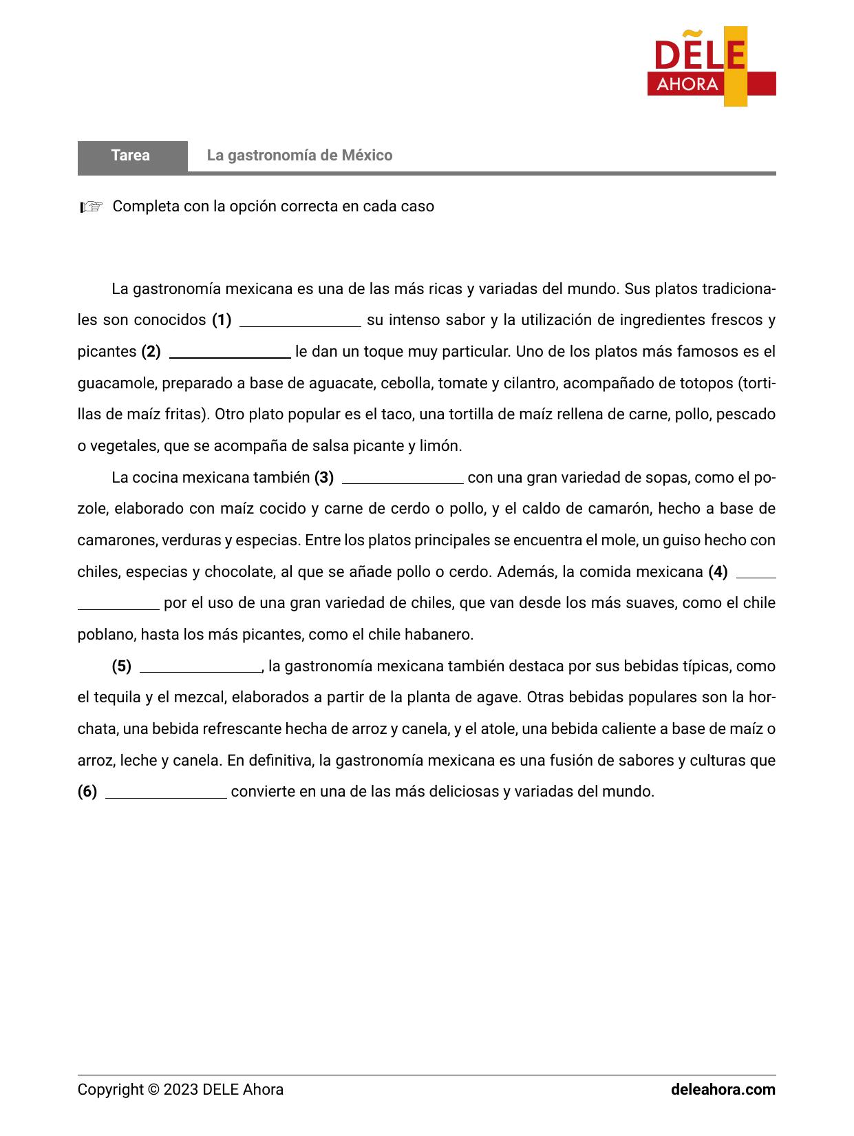 La gastronomía de México | Comprensión de lectura
