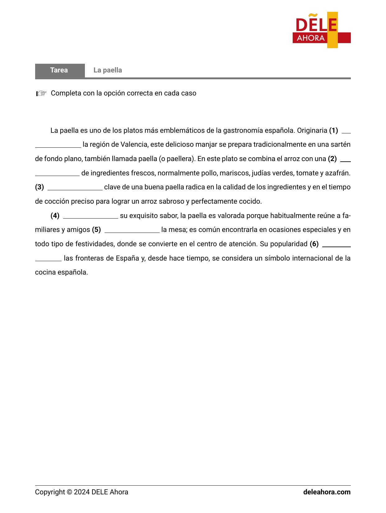 La paella | Comprensión de lectura • DELE Ahora