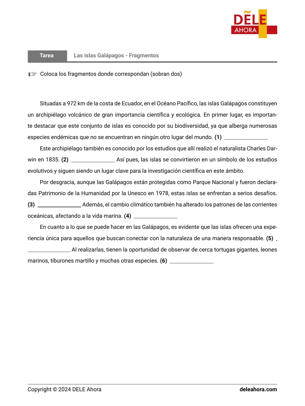 Las islas Galápagos - Fragmentos | Comprensión de lectura