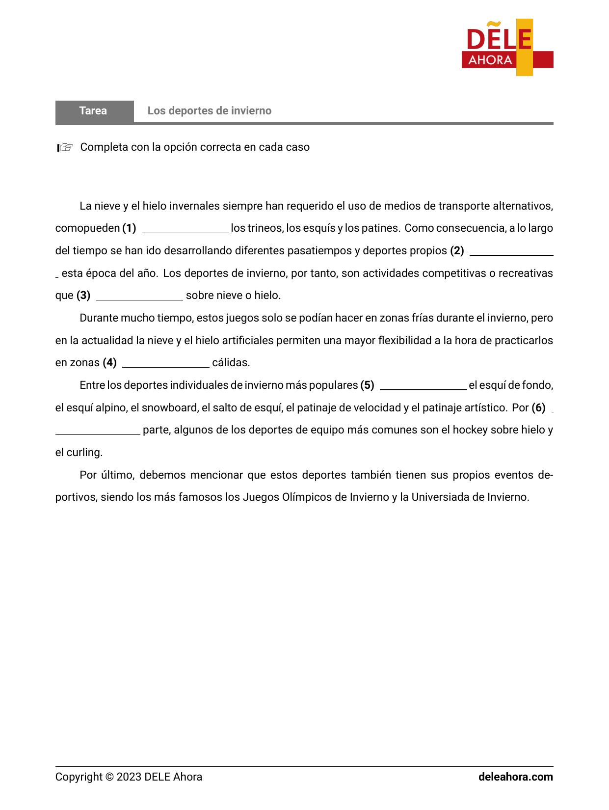 Los deportes de invierno | Comprensión de lectura