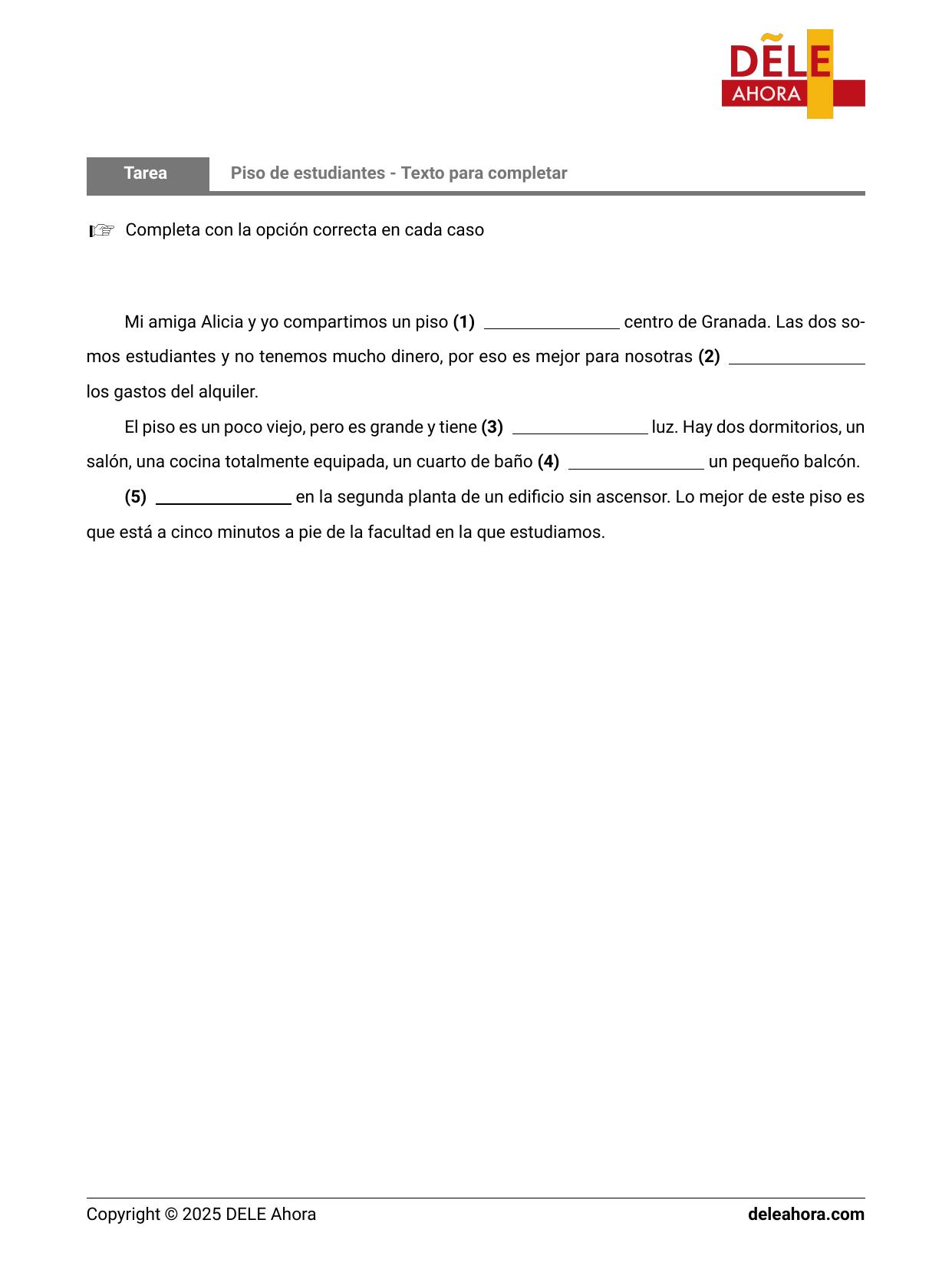 Piso de estudiantes - Texto para completar | Comprensión de lectura