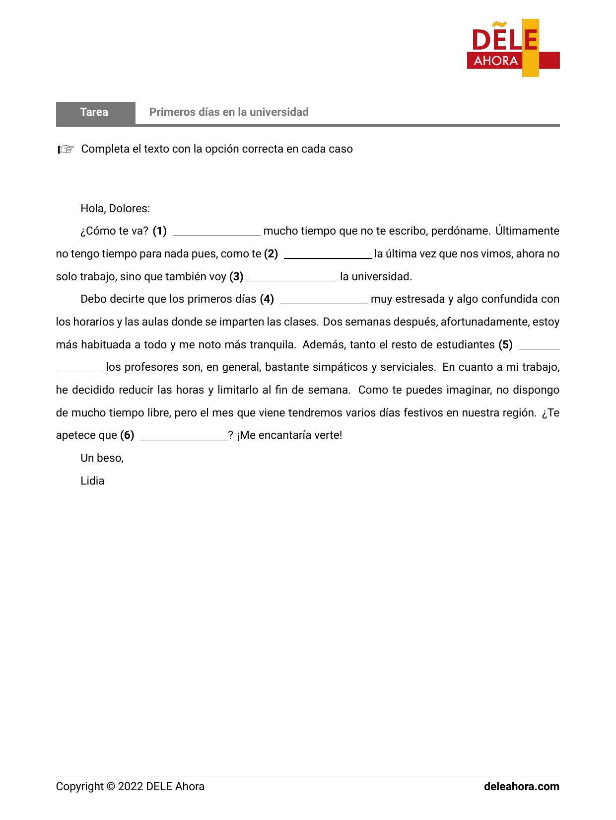 Primeros días en la universidad | Comprensión de lectura