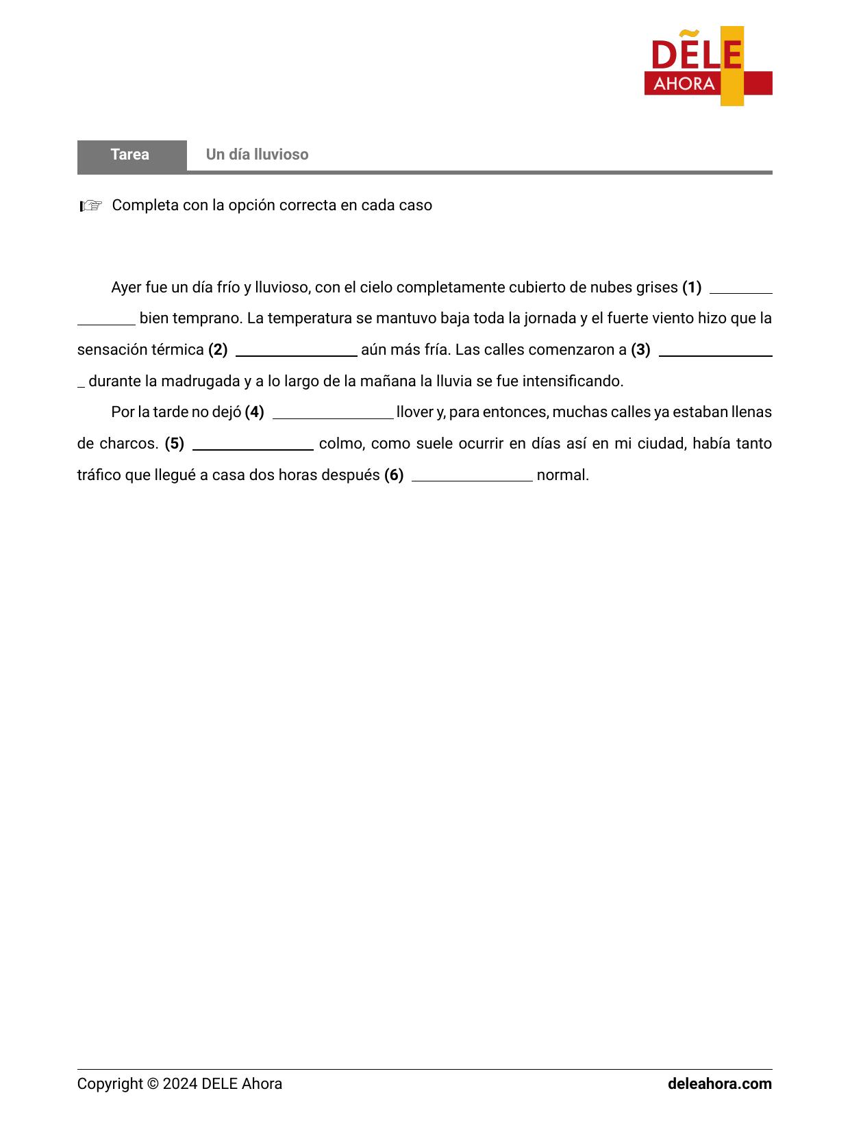 Un día lluvioso | Comprensión de lectura • DELE Ahora