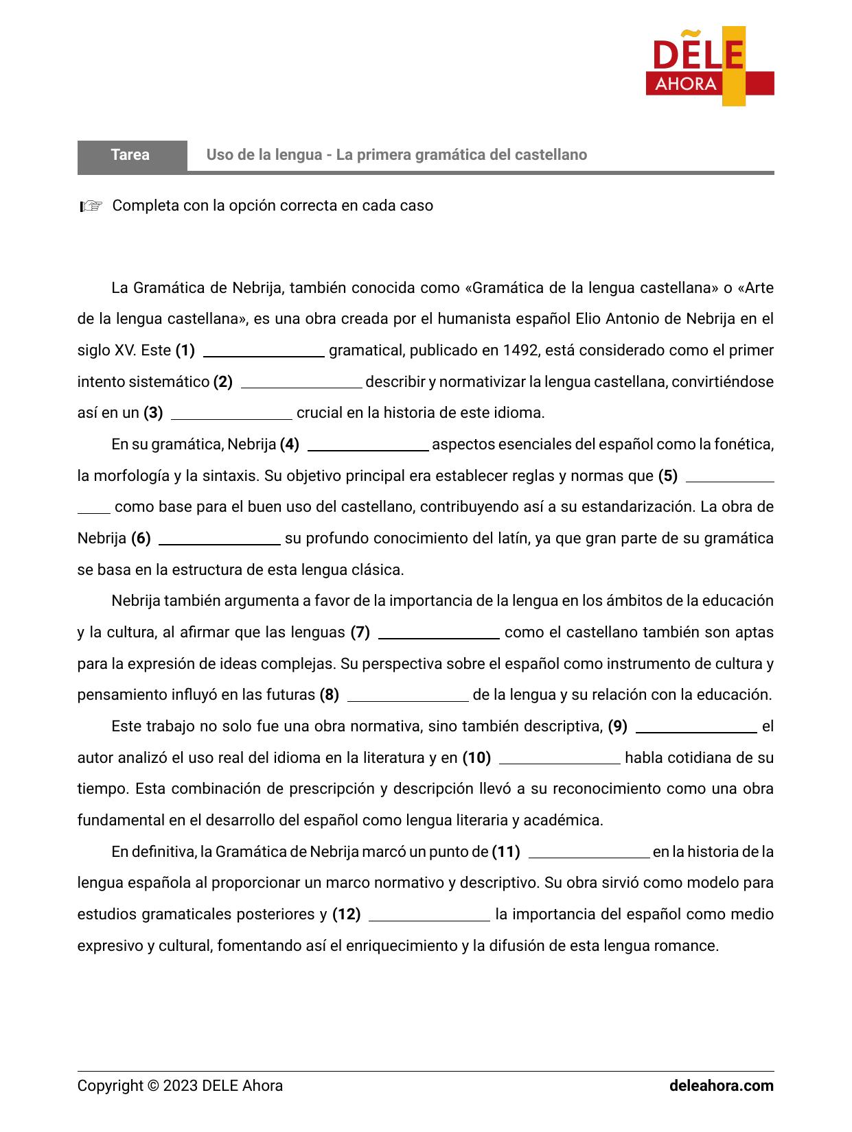 Uso de la lengua - La primera gramática del castellano | Comprensión de ...