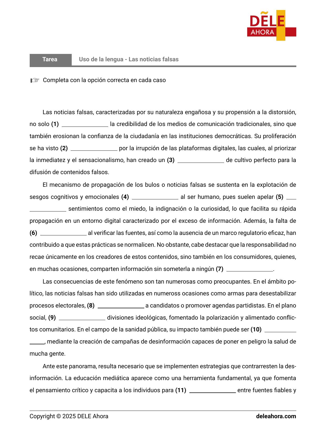 Uso de la lengua - Las noticias falsas | Comprensión de lectura