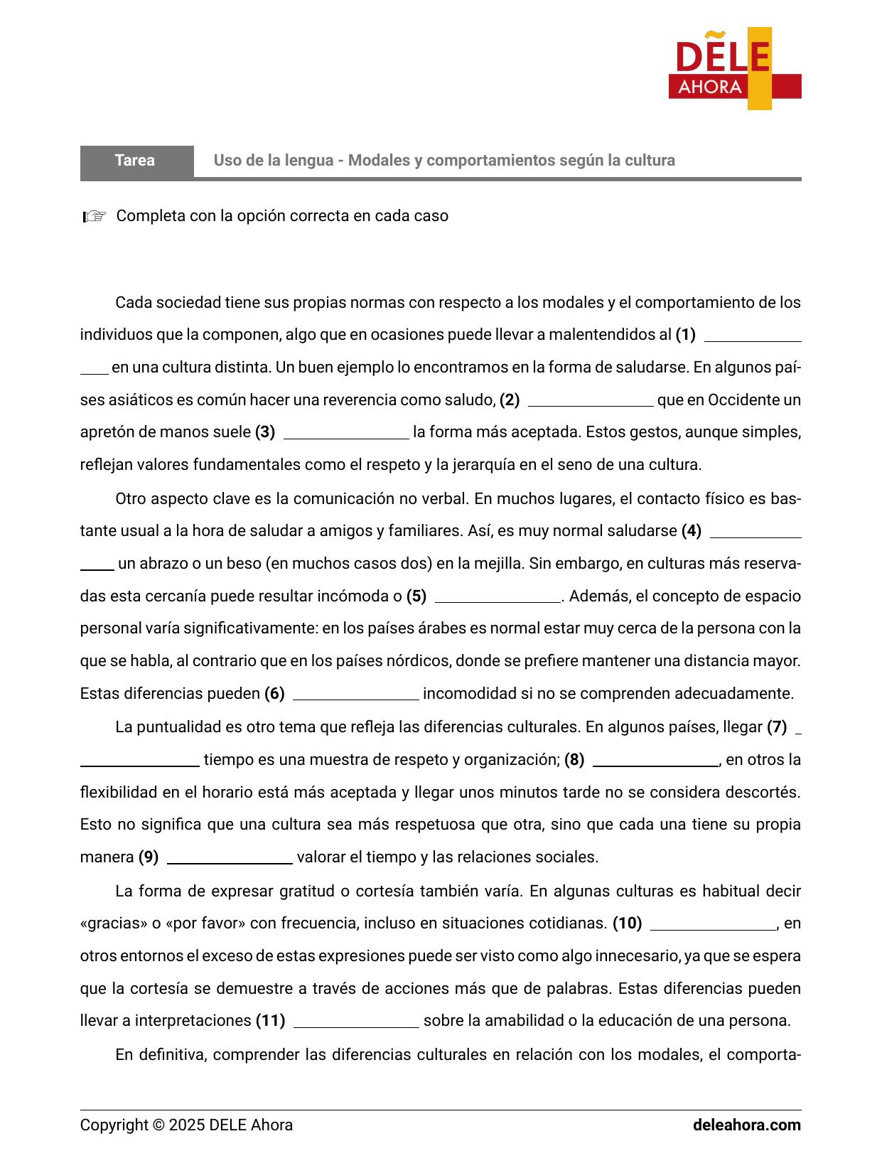 Uso de la lengua - Modales y comportamientos según l... | Comprensión ...