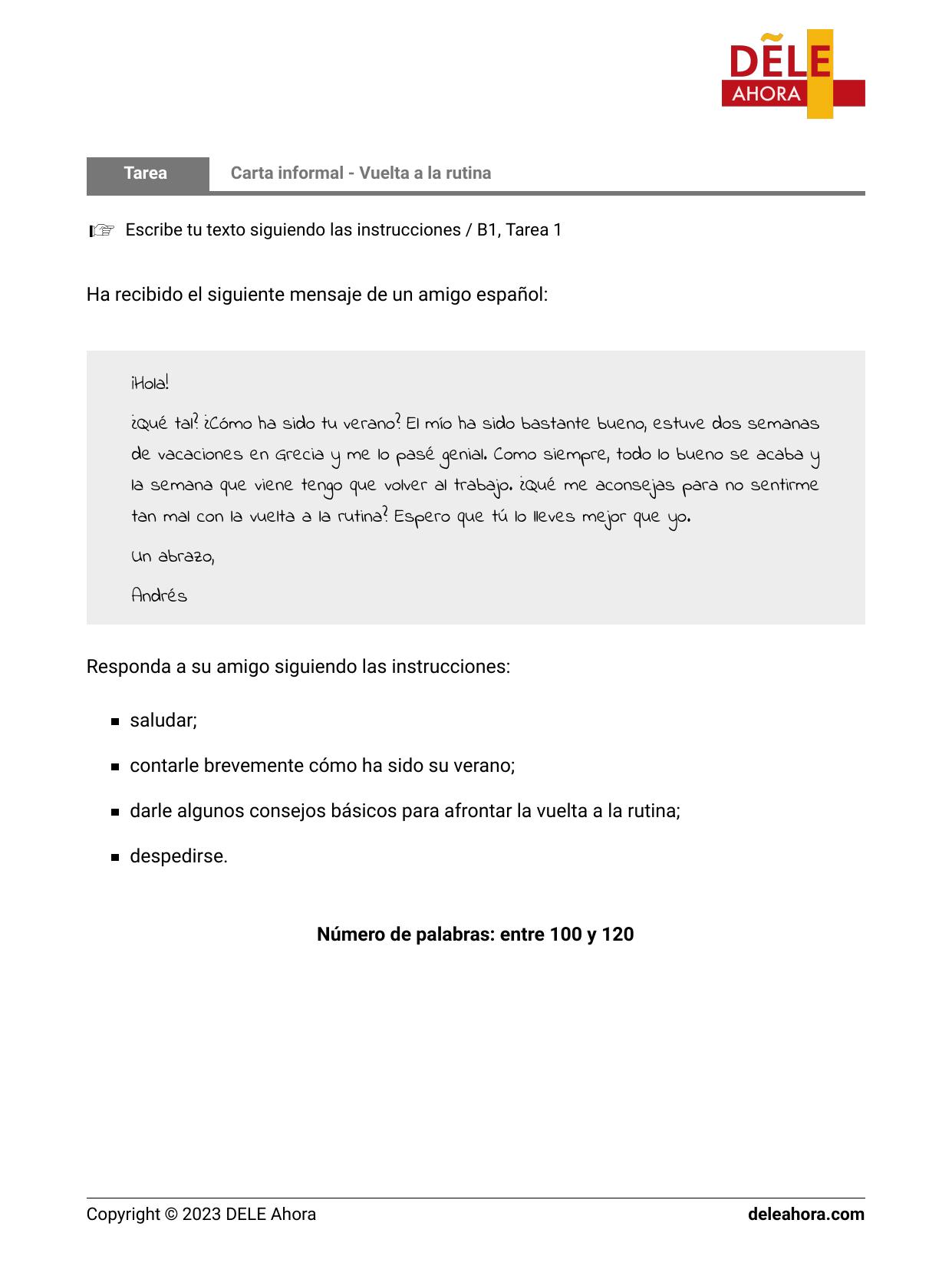Carta informal - Vuelta a la rutina | Expresión escrita