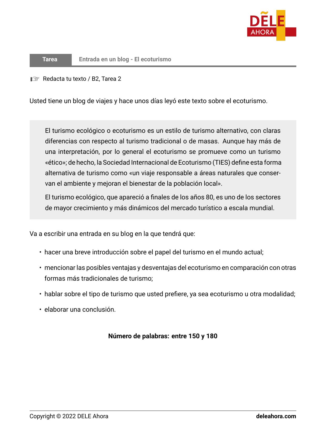 Entrada en un blog - El ecoturismo | Expresión escrita