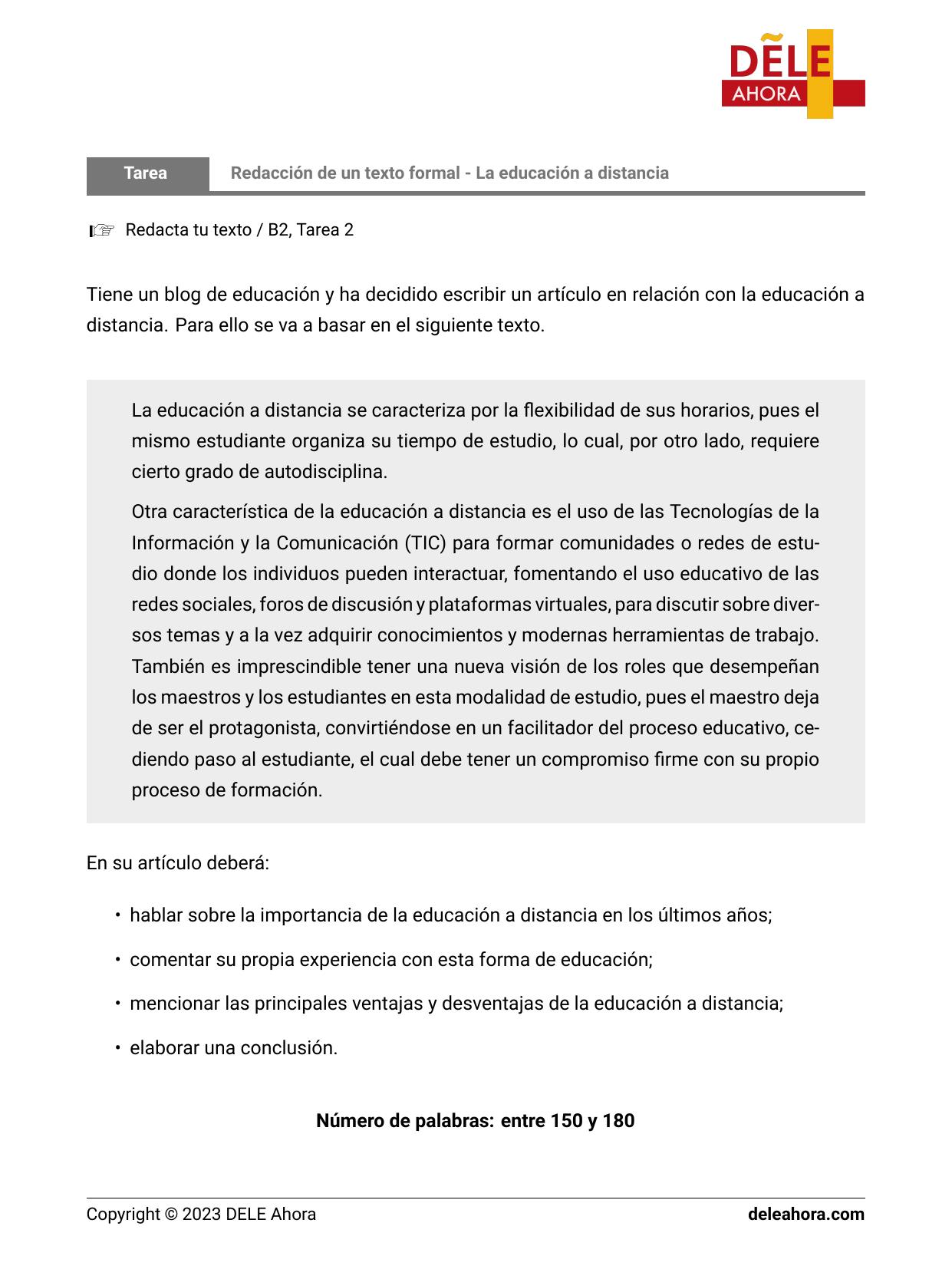 Redacción de un texto formal - La educación a distancia | Expresión escrita