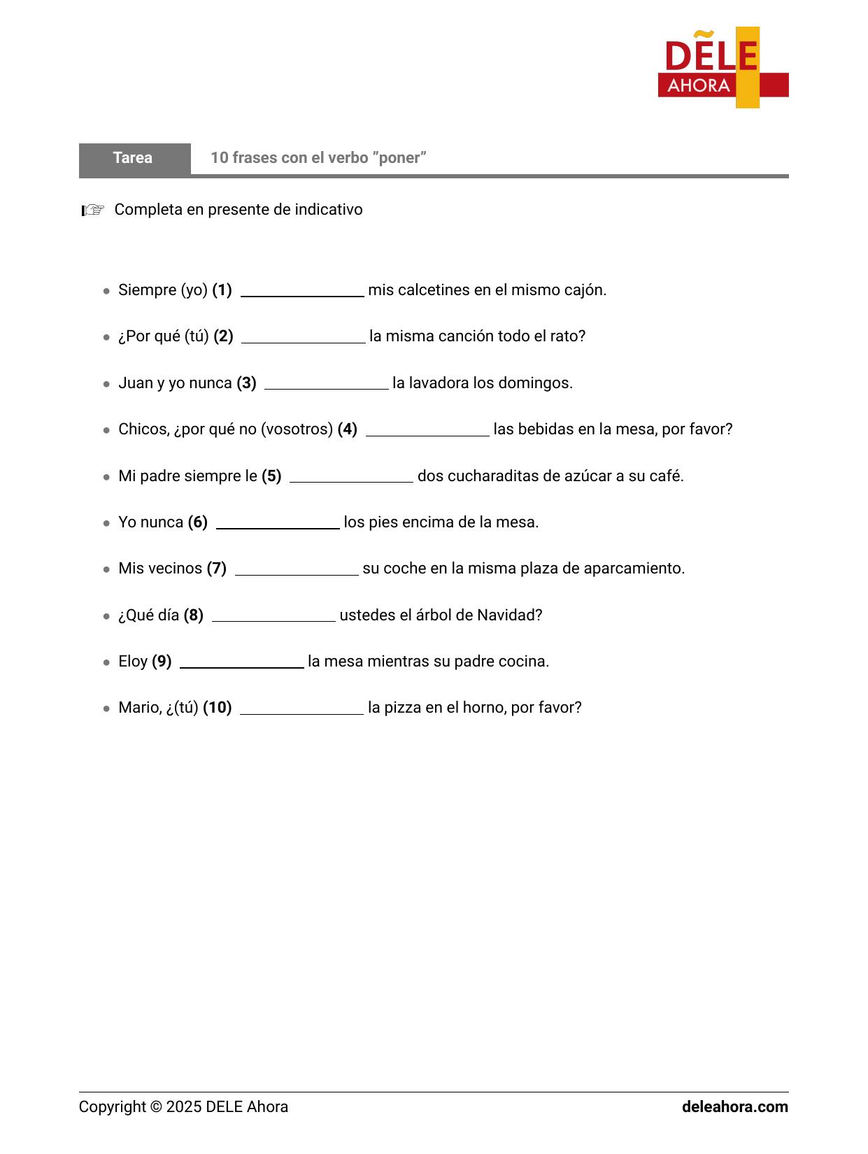 10 frases con el verbo "poner" | Gramática • DELE Ahora