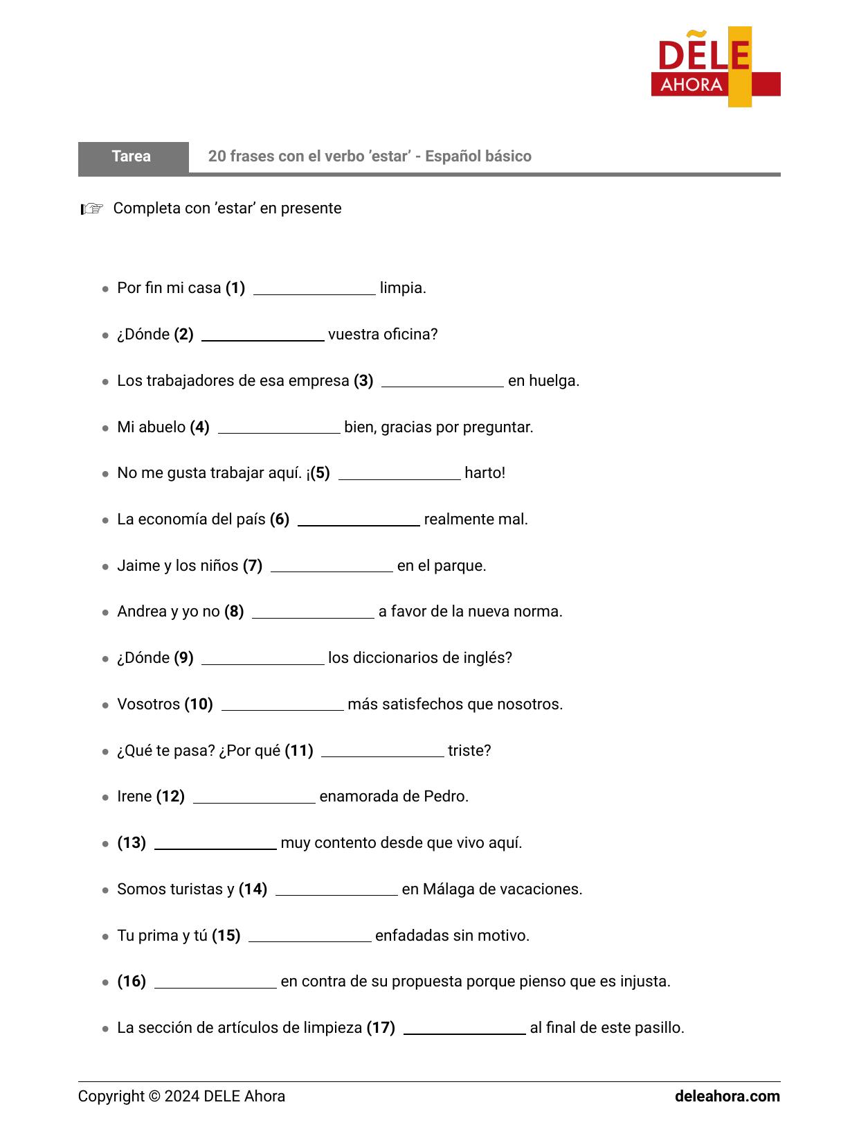 Conjugacion Del Verbo Estar En Espanol
