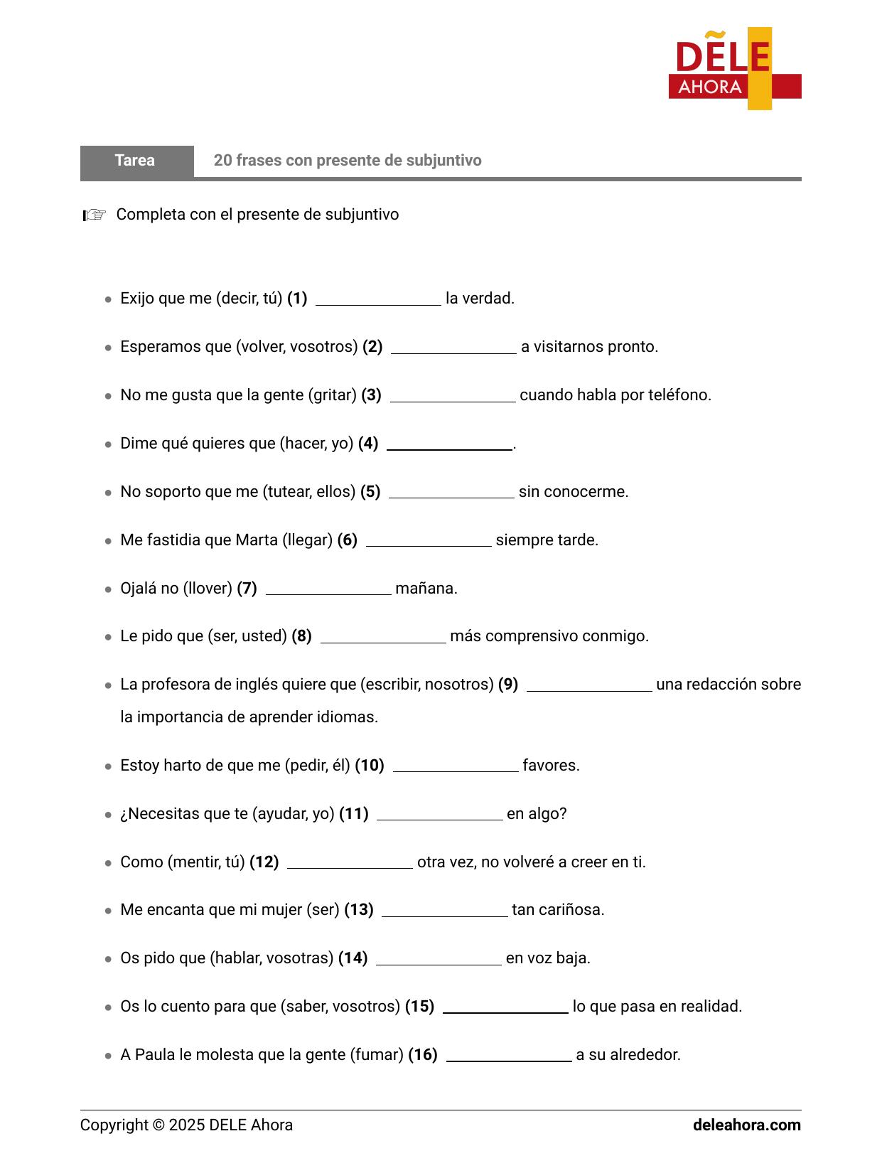 20 frases con presente de subjuntivo | Gramática