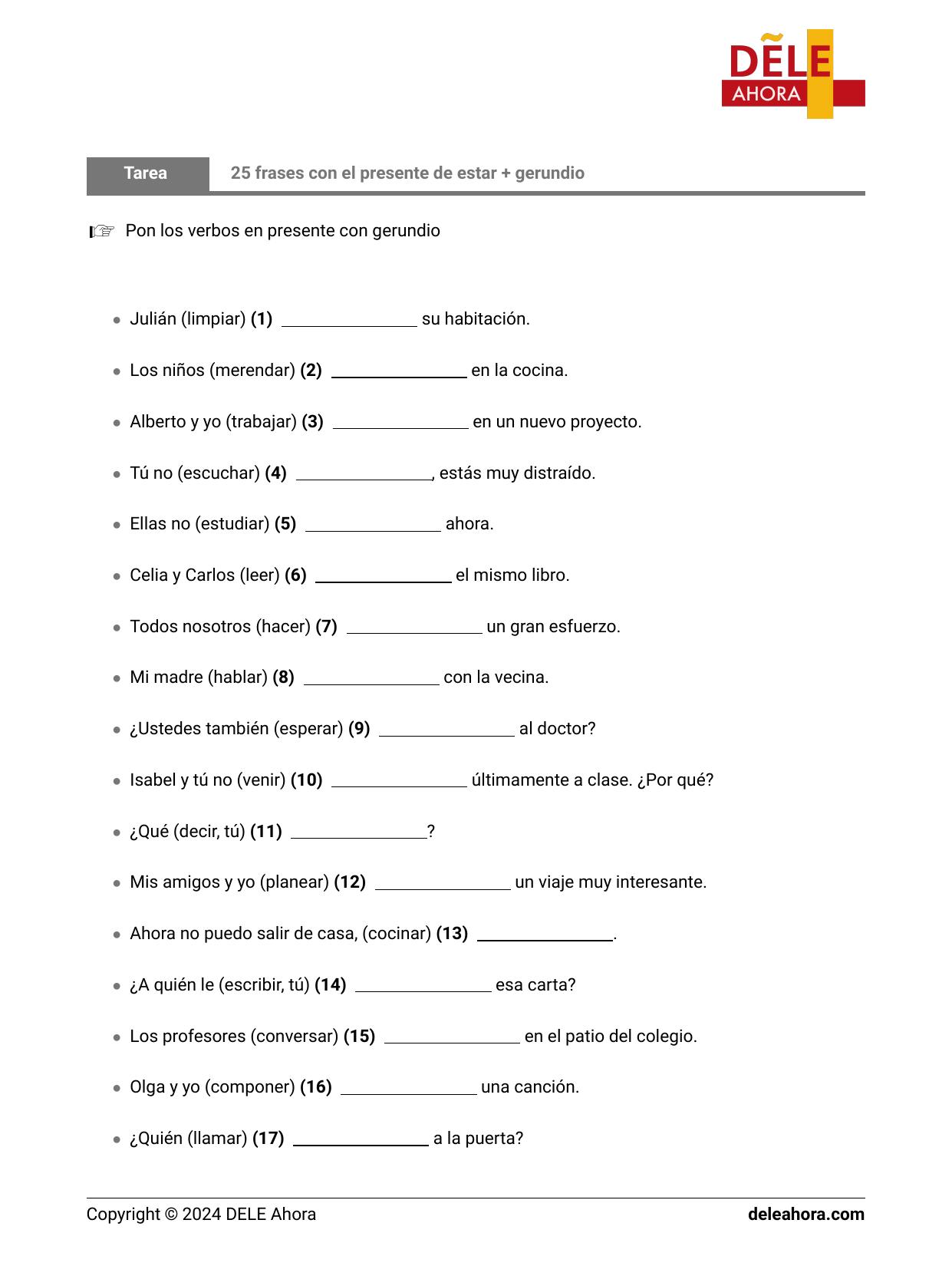 25 frases con el presente de estar + gerundio | Gramática
