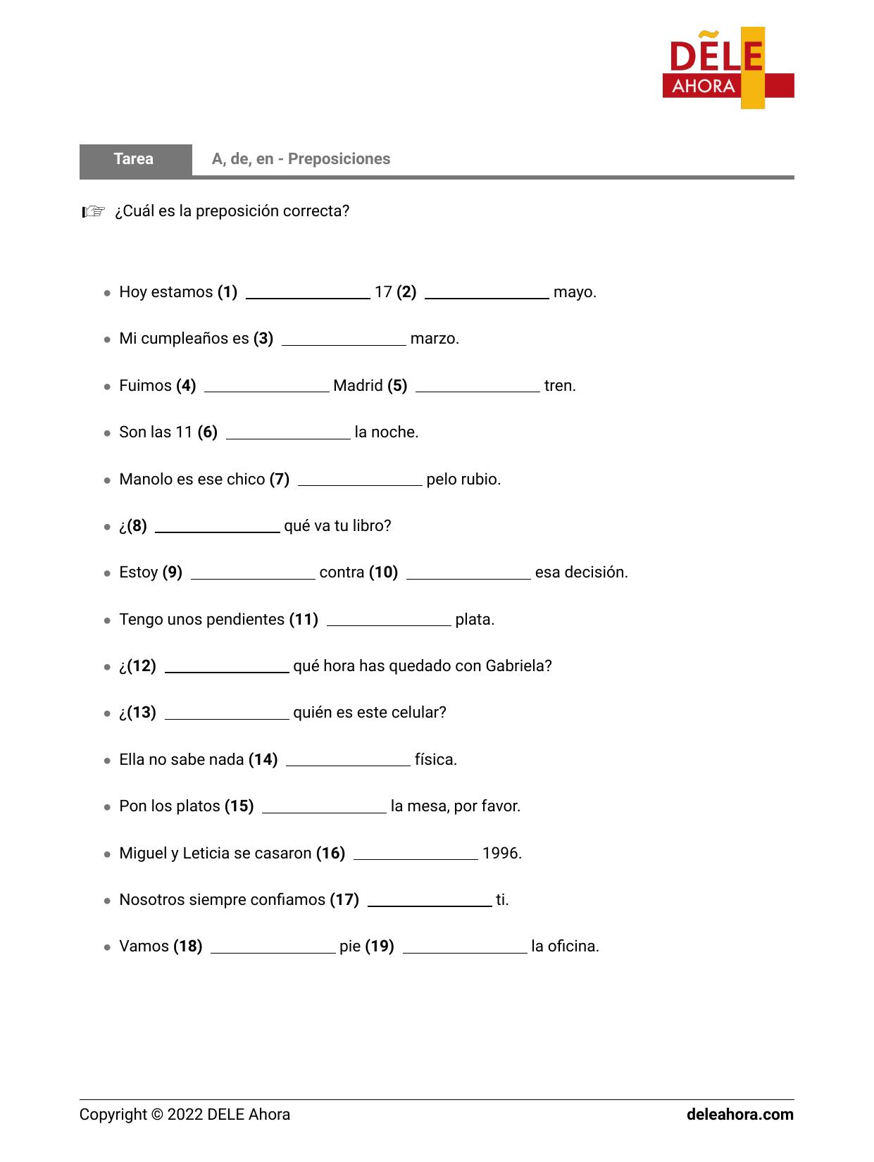 A, de, en - Preposiciones | Gramática • DELE Ahora