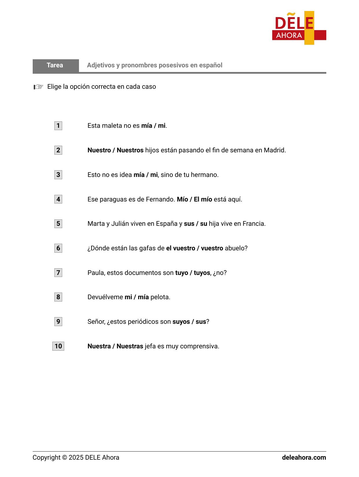 Adjetivos y pronombres posesivos en español | Gramática