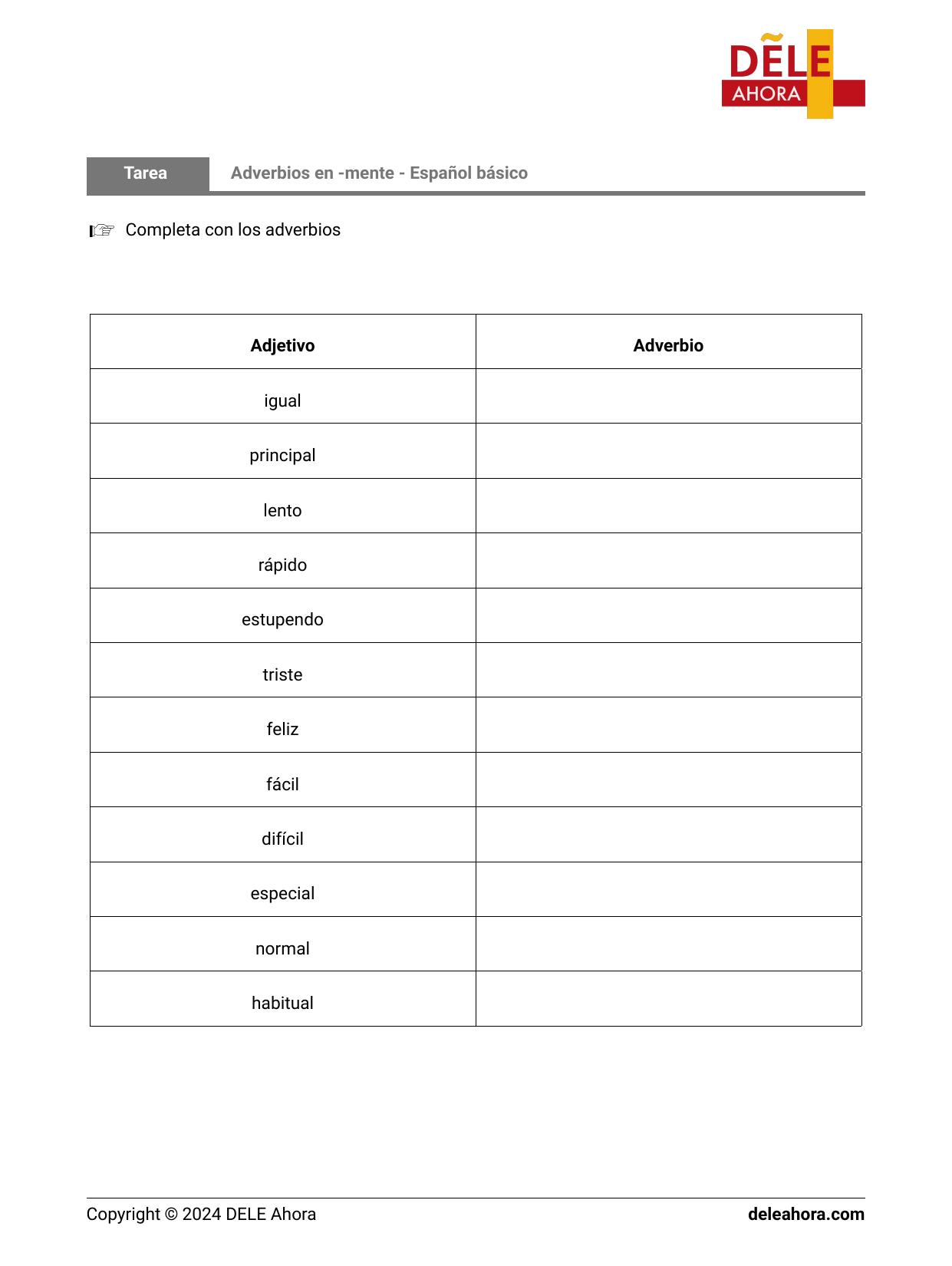 Adverbios en -mente - Español básico | Gramática