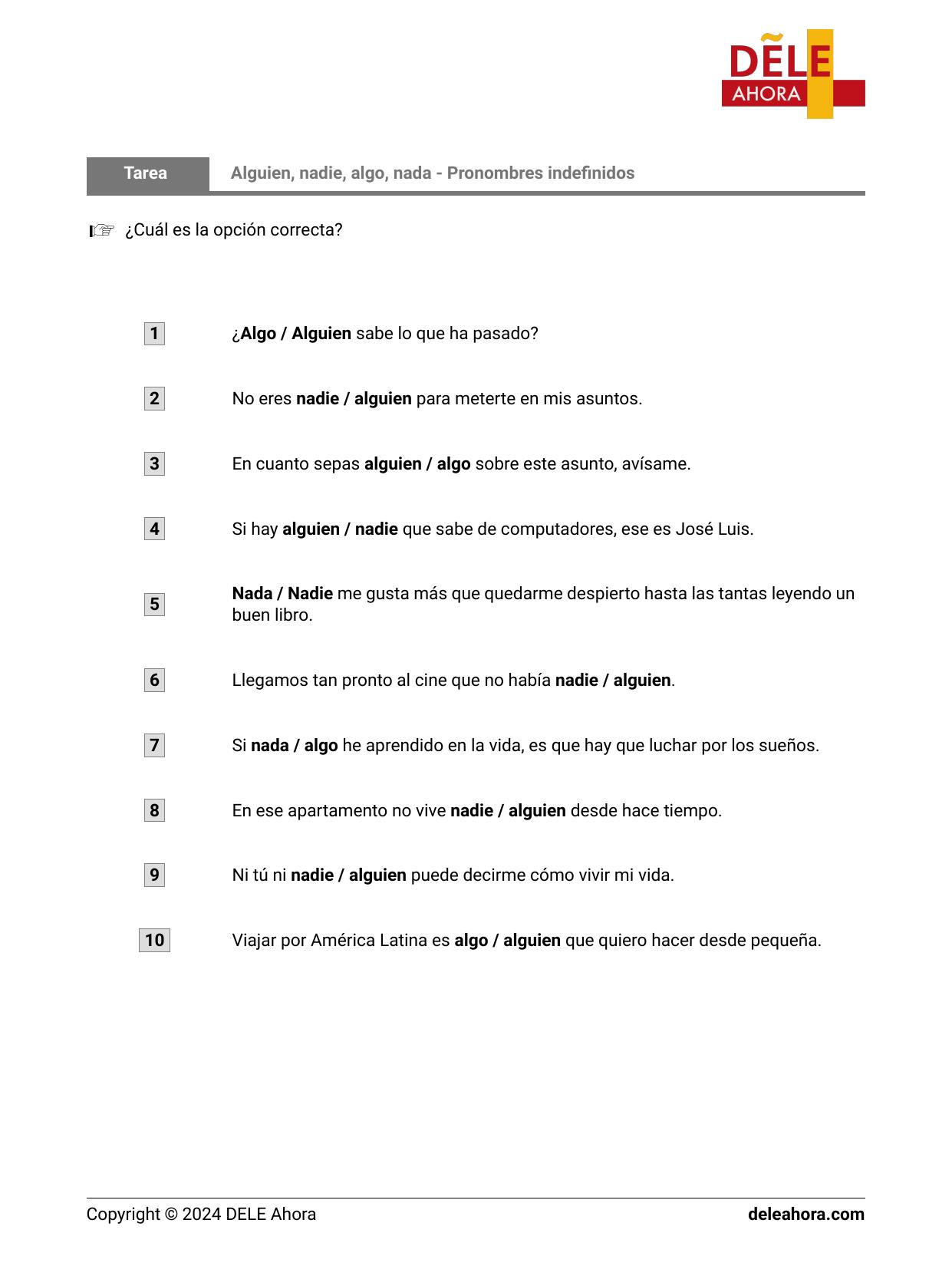 Alguien, nadie, algo, nada - Pronombres indefinidos | Gramática