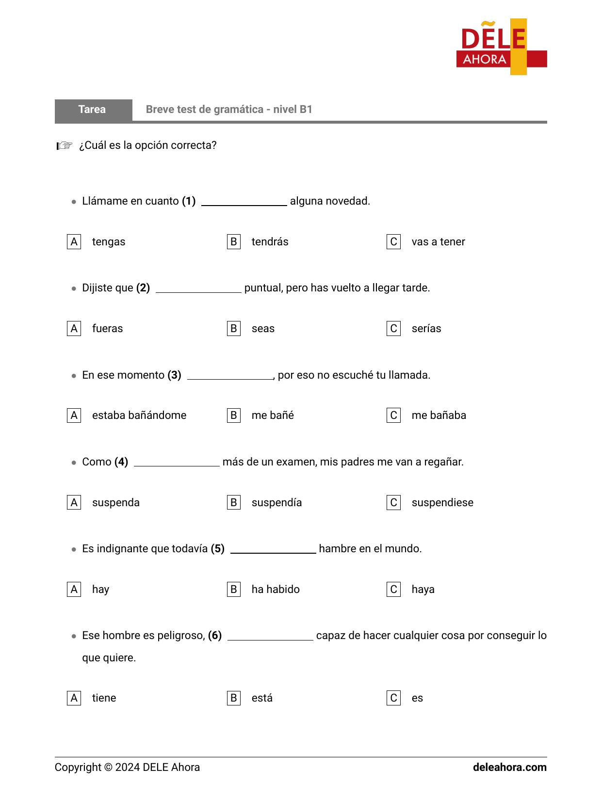 Breve test de gramática - nivel B1 | Gramática • DELE Ahora