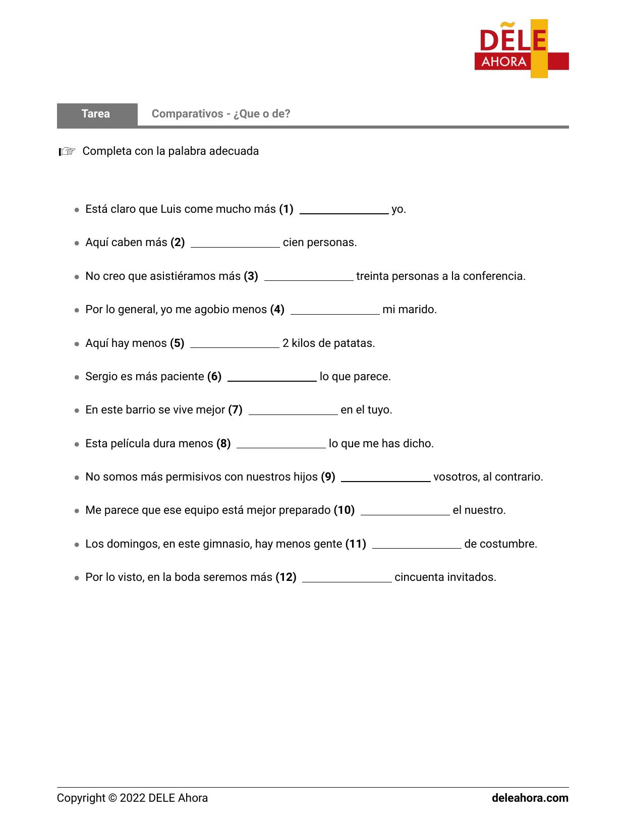 Comparativos - ¿Que o de? | Gramática • DELE Ahora