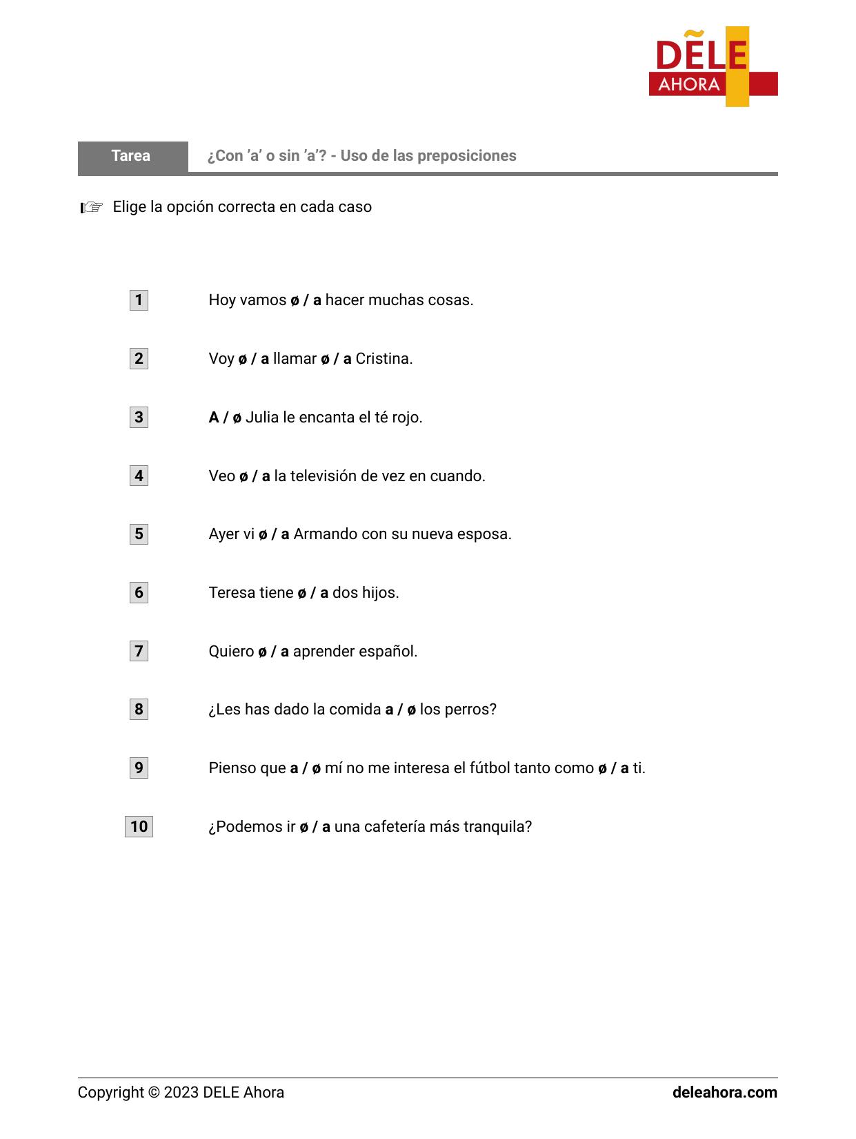 Ejercicio De Uso De Las Preposiciones Preposiciones Preposiciones