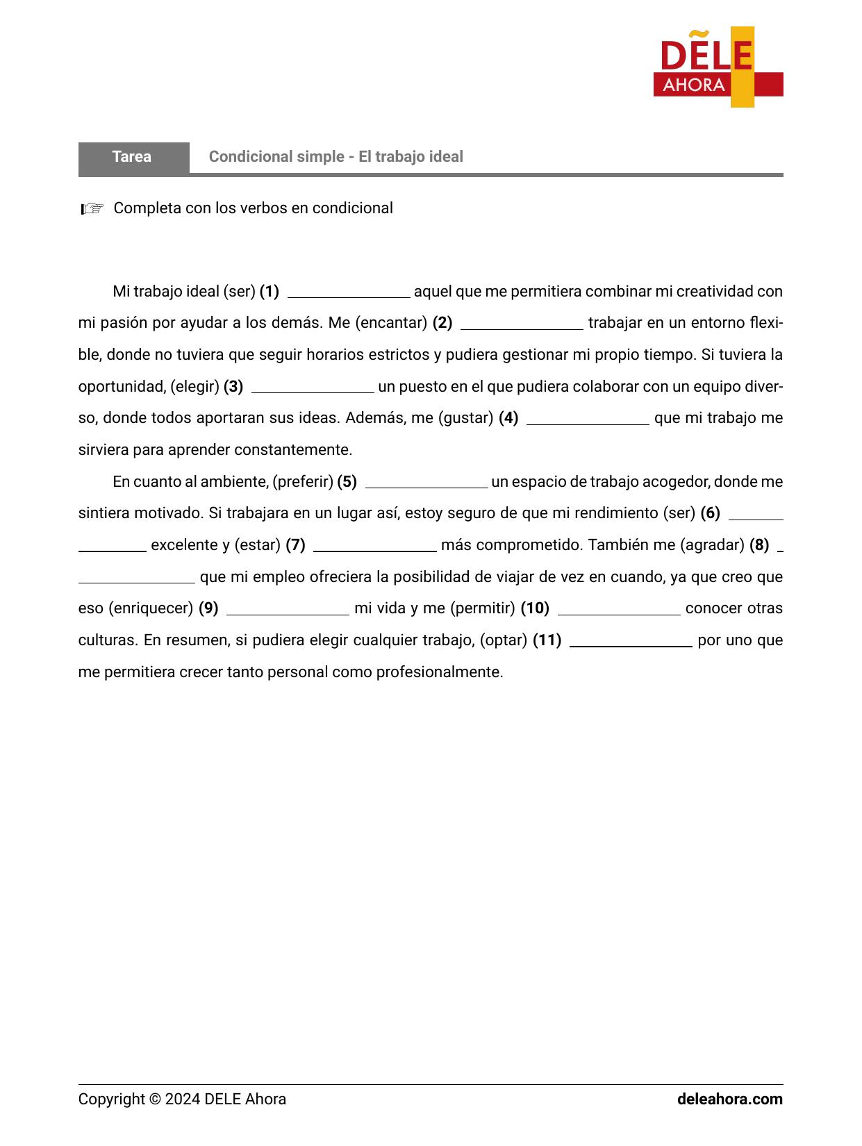 Condicional simple - El trabajo ideal | Gramática