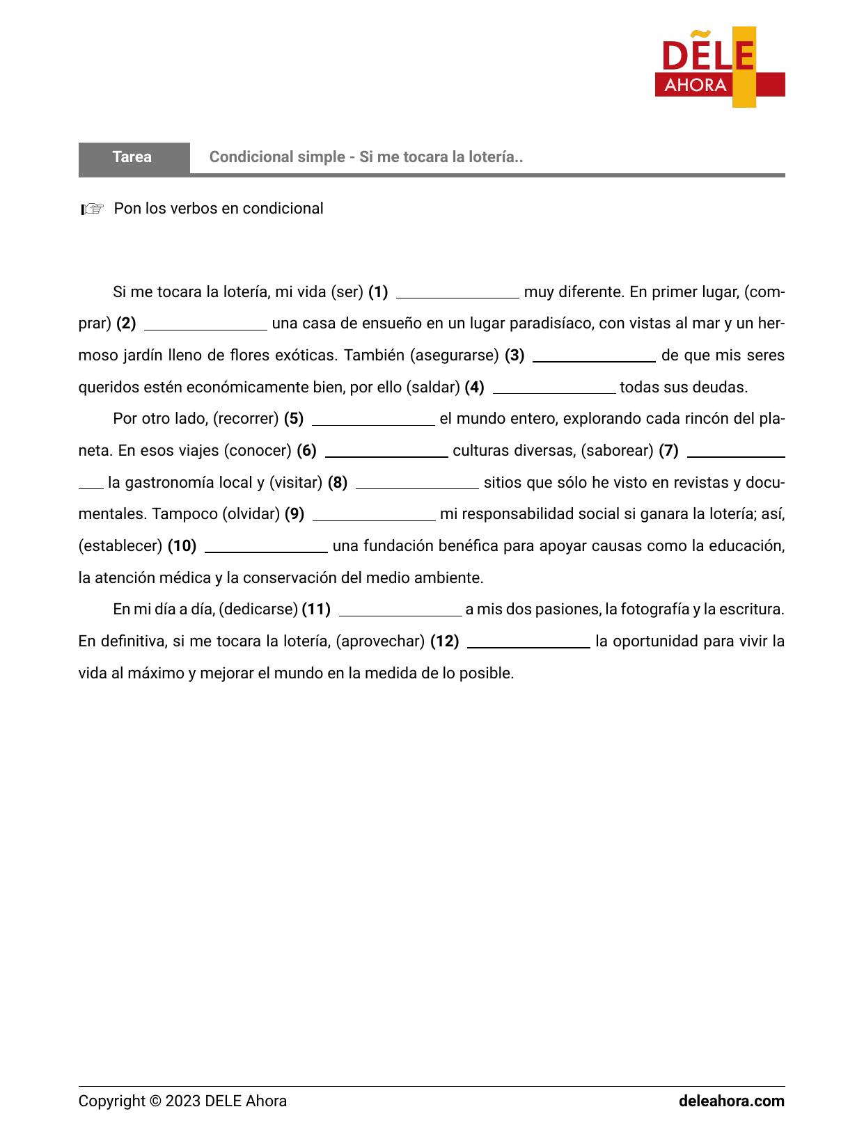 Condicional simple - Si me tocara la lotería... | Gramática