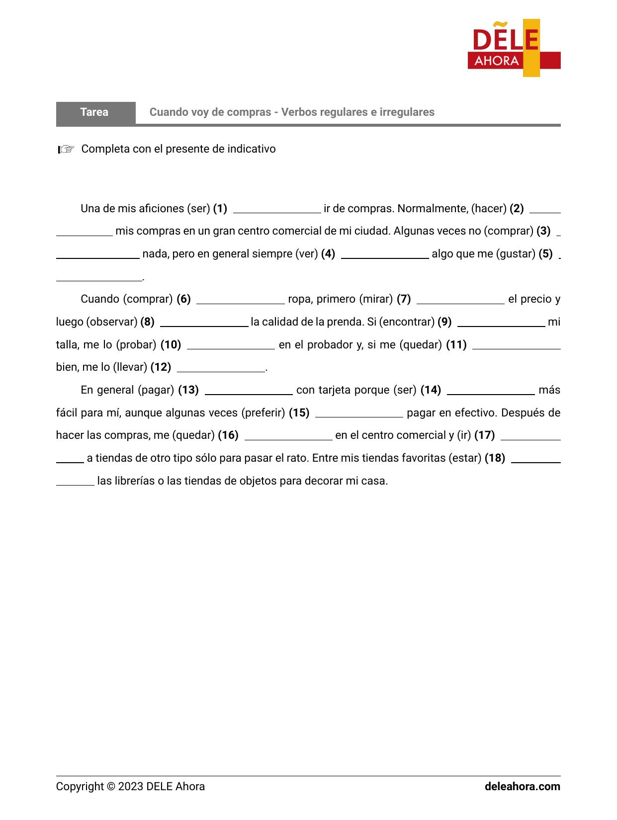Cuando voy de compras - Verbos regulares e irregulares | Gramática