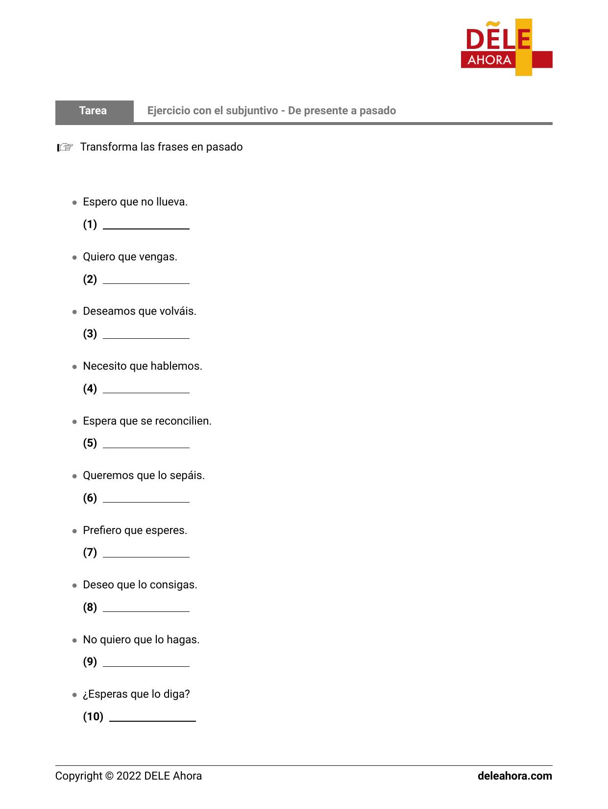 30 Frases Para Practicar El Presente De Subjuntivo La