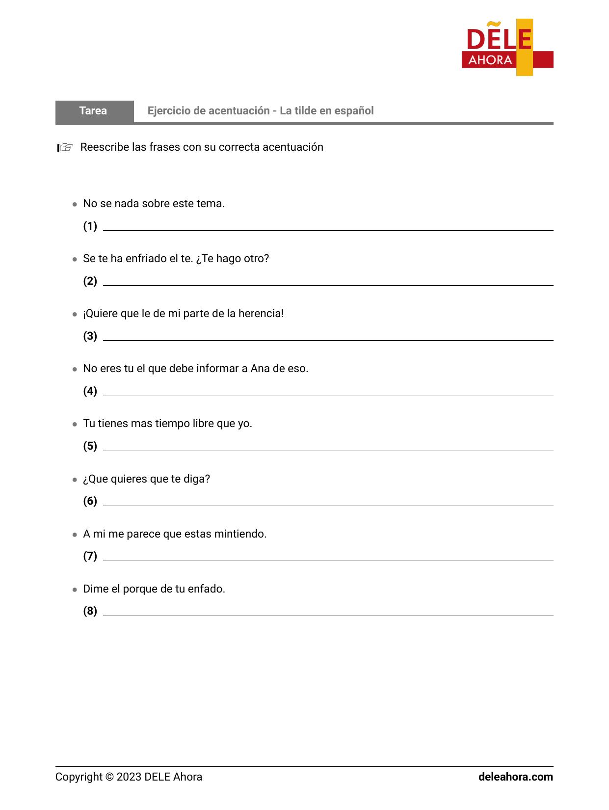 Ejercicio de acentuación - La tilde en español | Gramática