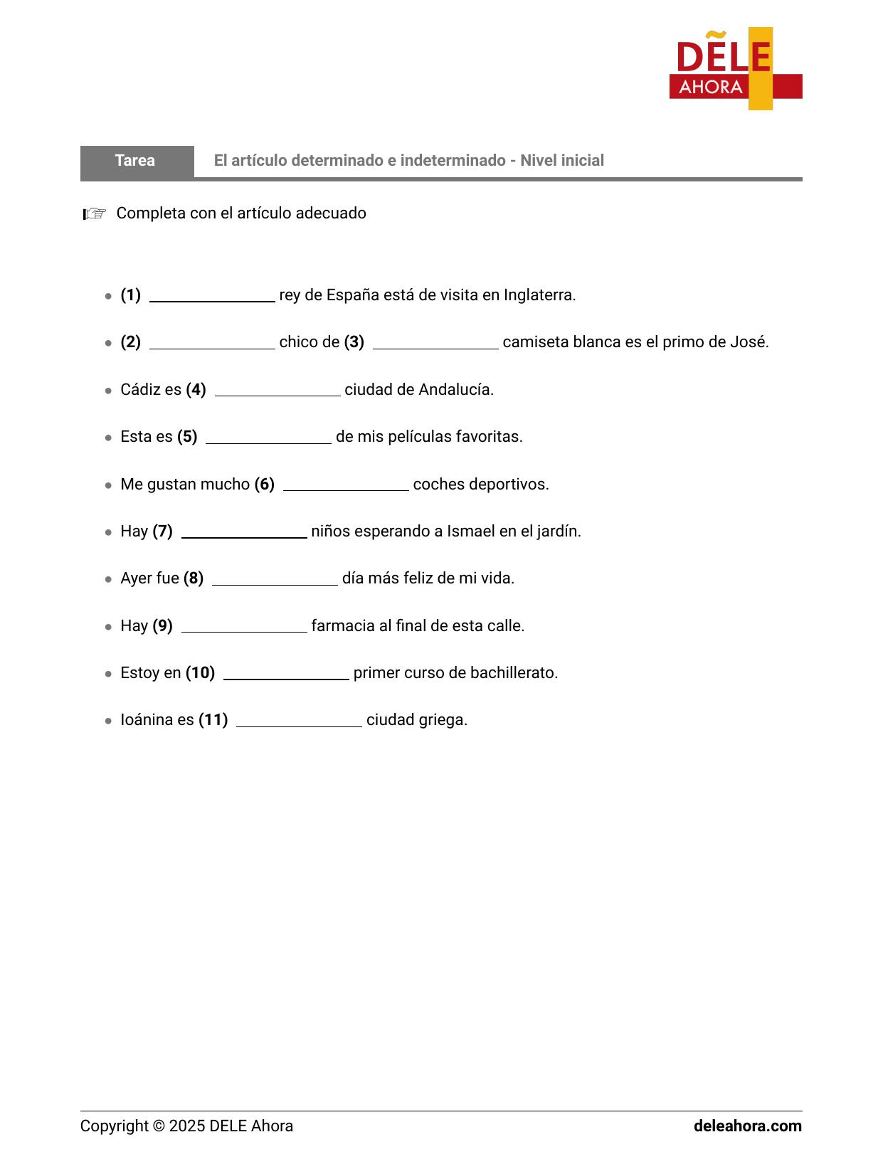 El artículo determinado e indeterminado - Nivel inicial | Gramática
