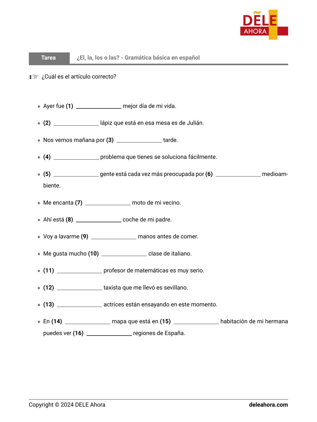 ¿El, la, los o las? - Gramática básica en español | Gramática