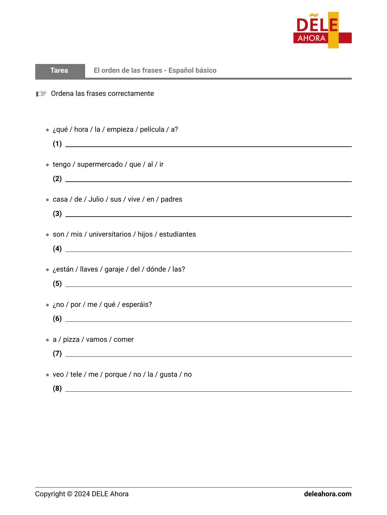 El orden de las frases - Español básico | Gramática