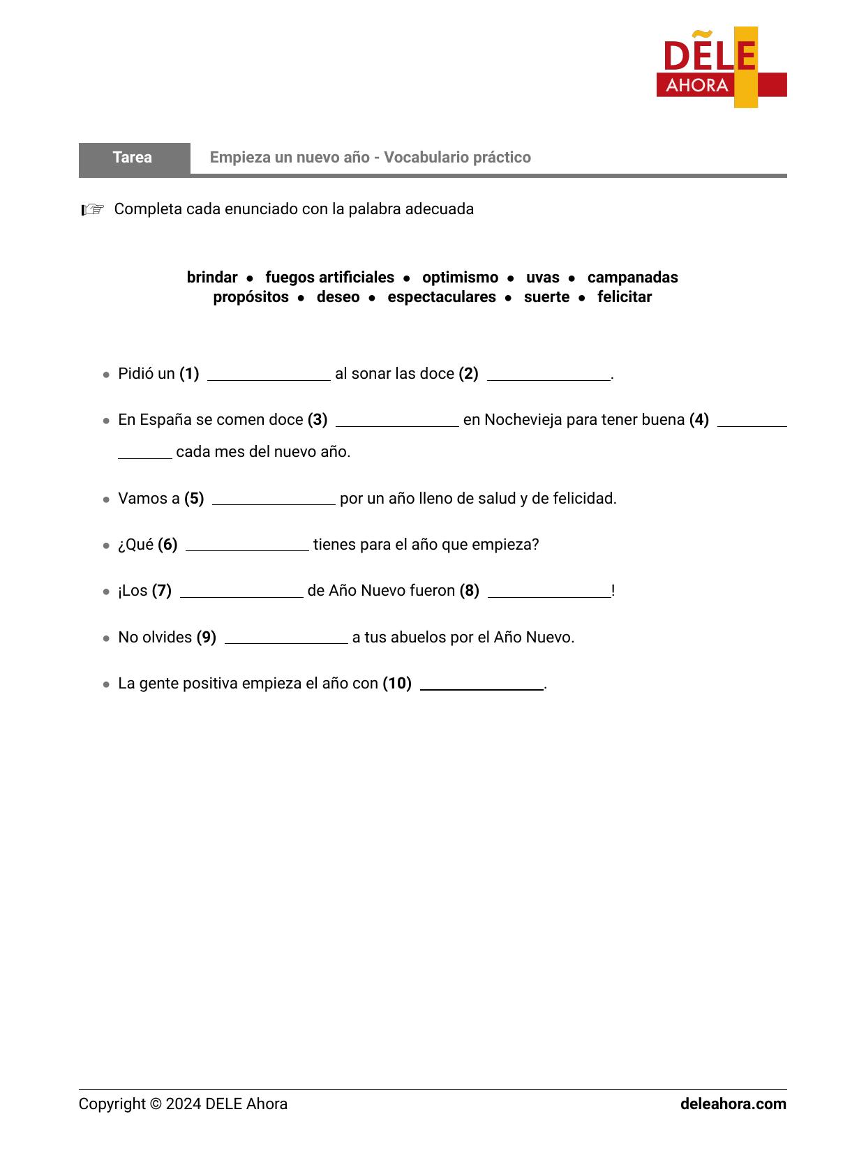 Empieza un nuevo año - Vocabulario práctico | Vocabulario