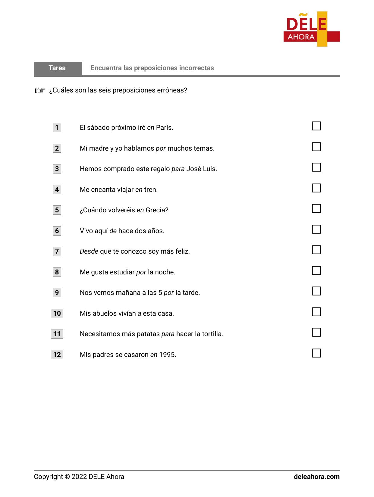 Encuentra Las Preposiciones Incorrectas Gram tica