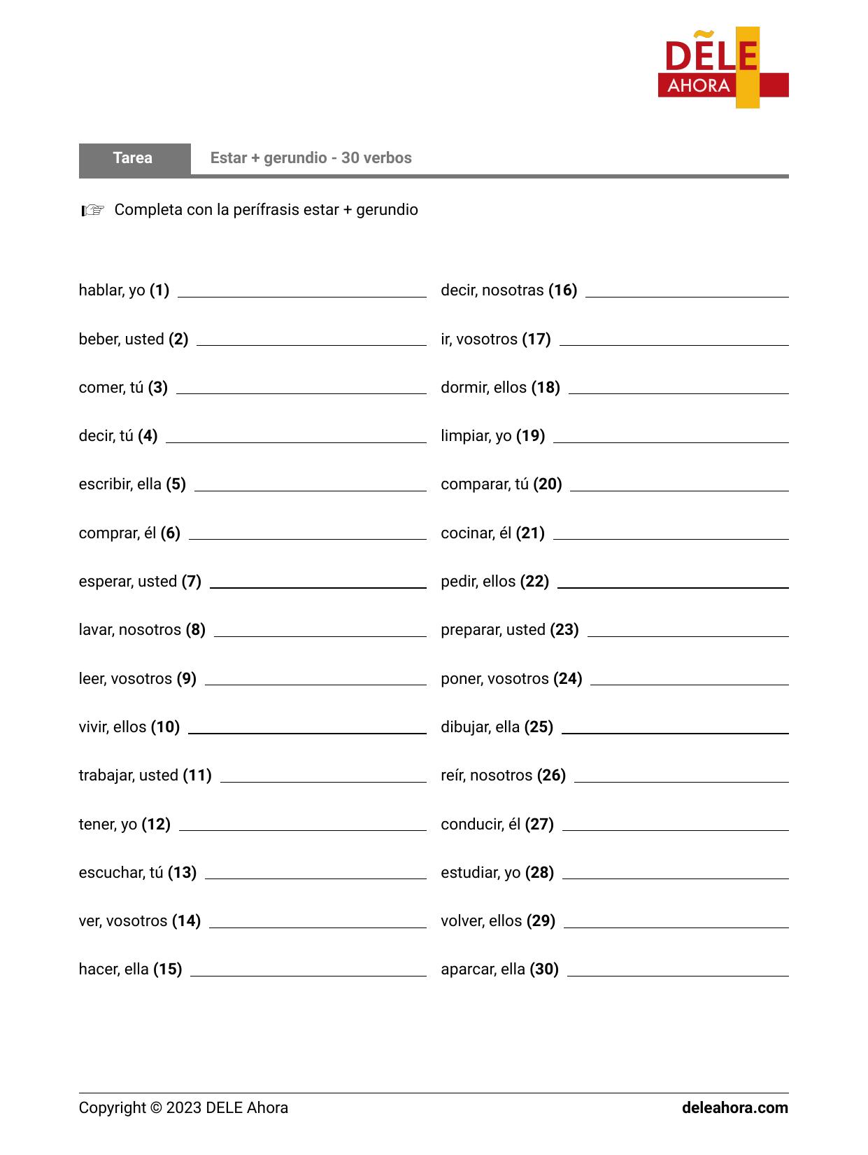 Estar + gerundio - 30 verbos | Gramática • DELE Ahora