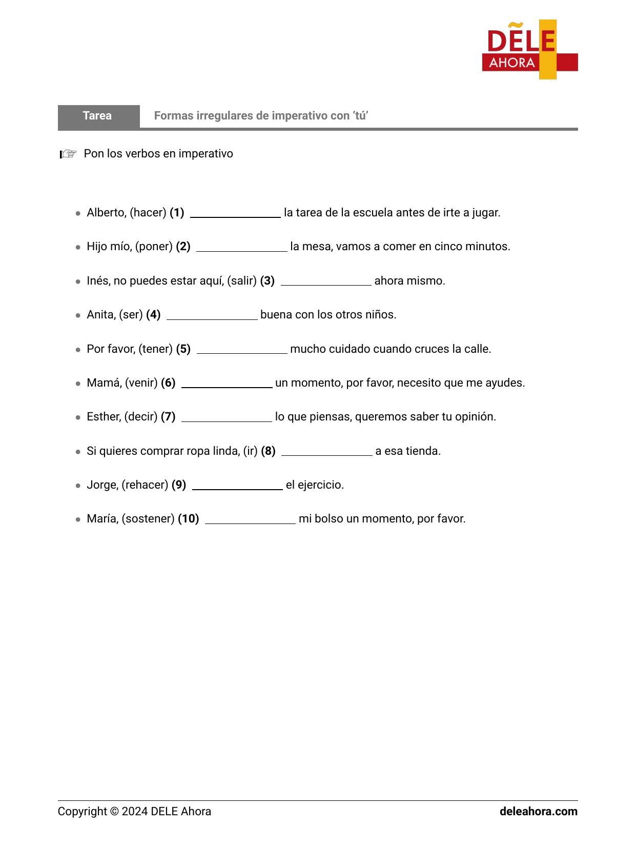 Formas irregulares de imperativo con 'tú' | Gramática