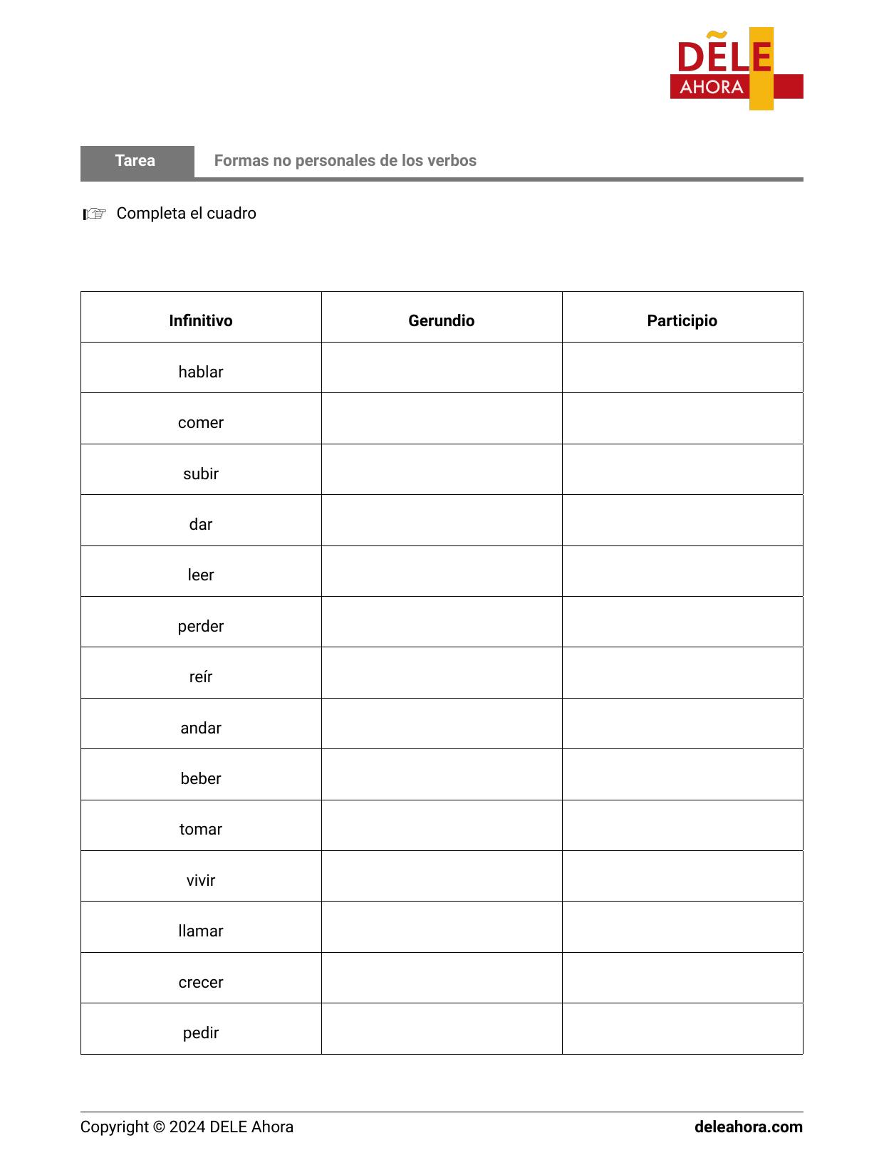 Formas no personales de los verbos | Gramática • DELE Ahora