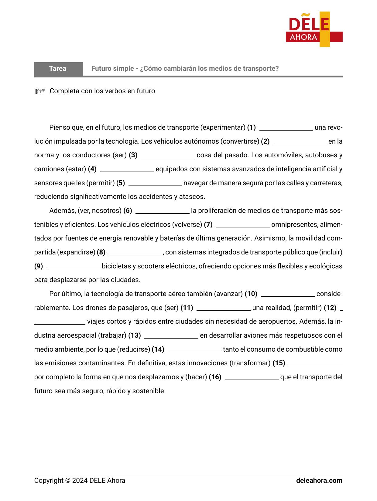 Futuro simple - ¿Cómo cambiarán los medios de transp... | Gramática