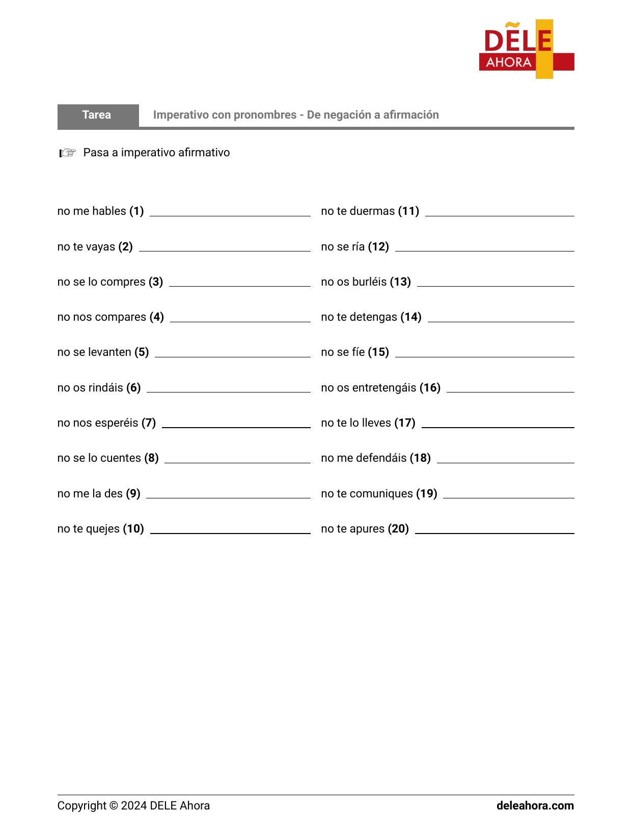 Imperativo con pronombres - De negación a afirmación | Gramática