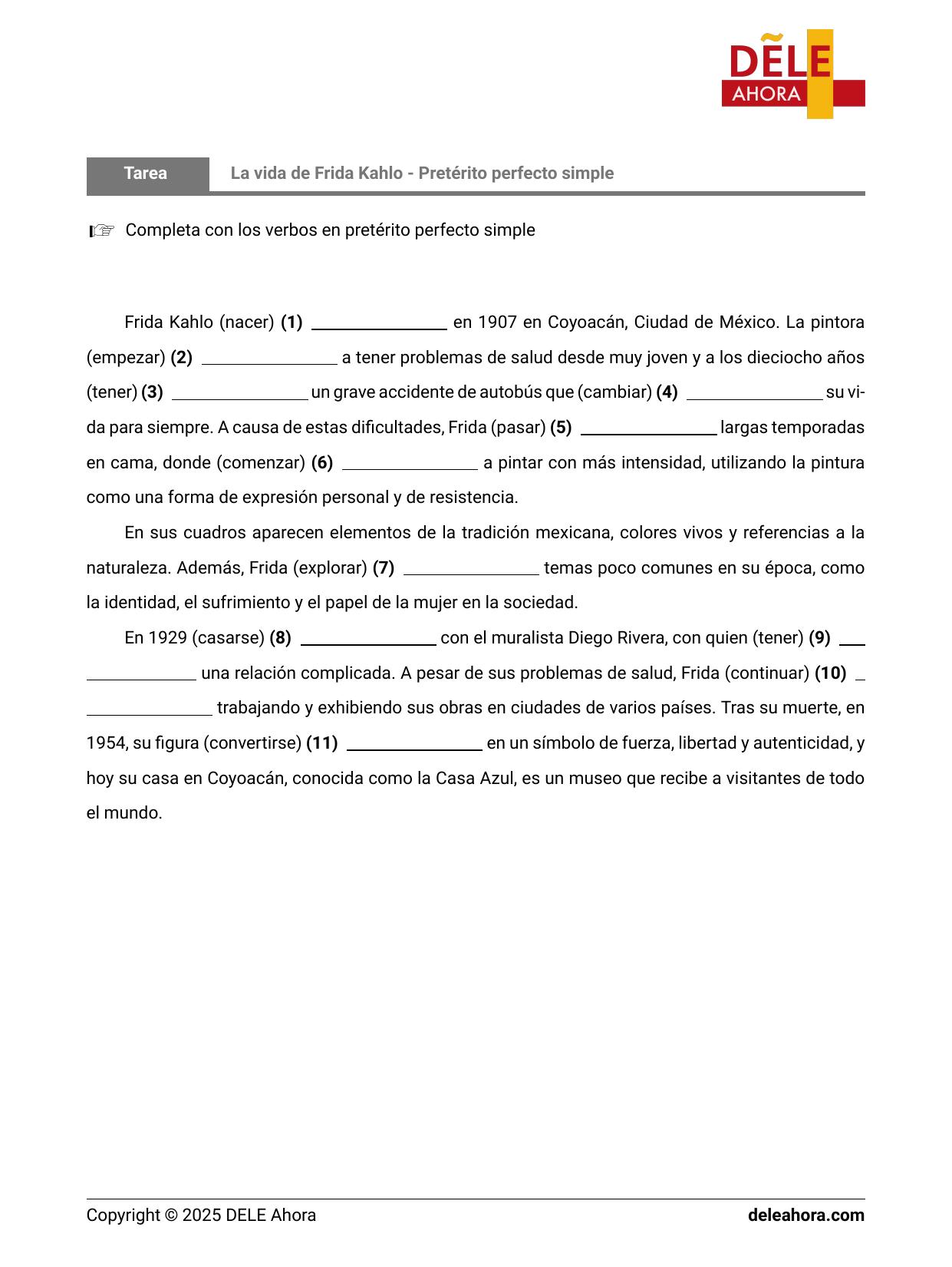 La vida de Frida Kahlo - Pretérito perfecto simple | Gramática