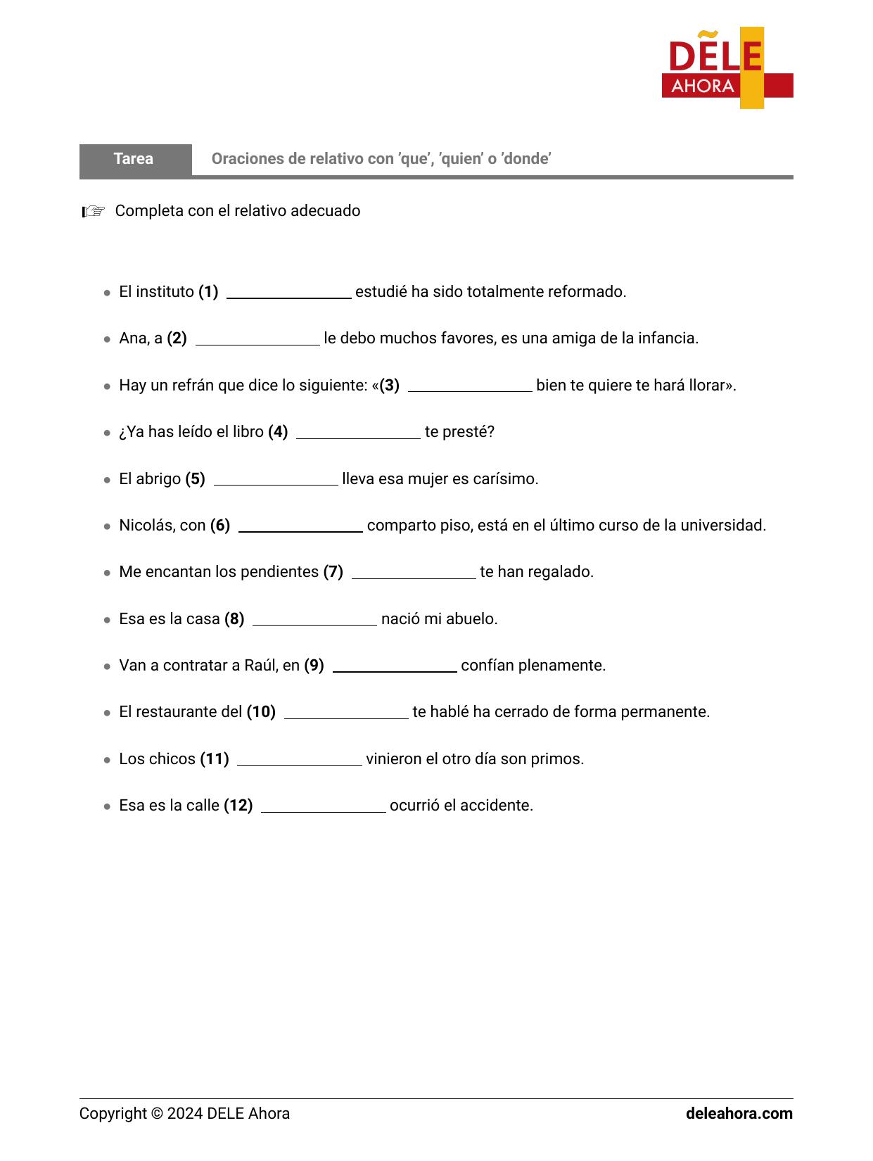 Oraciones de relativo con 'que', 'quien' o 'donde' | Gramática