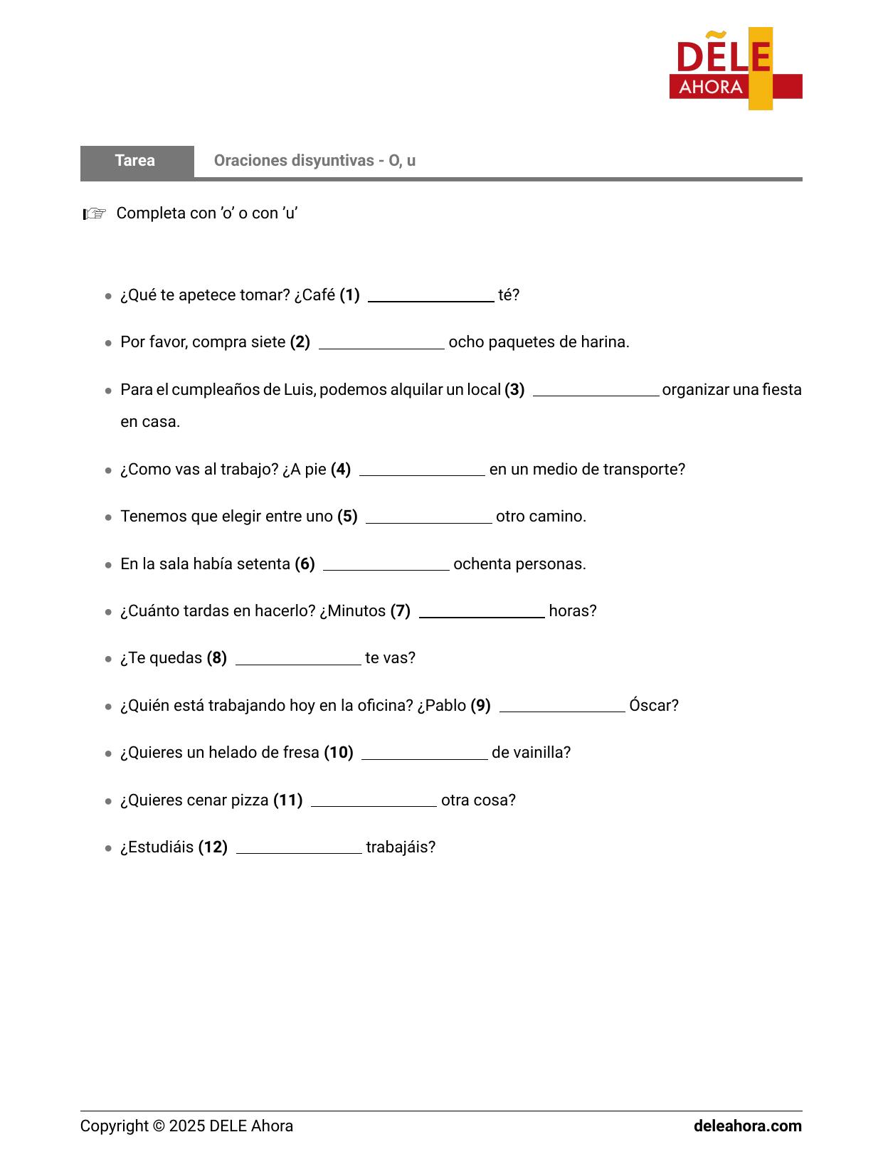 Oraciones disyuntivas - O, u | Gramática • DELE Ahora