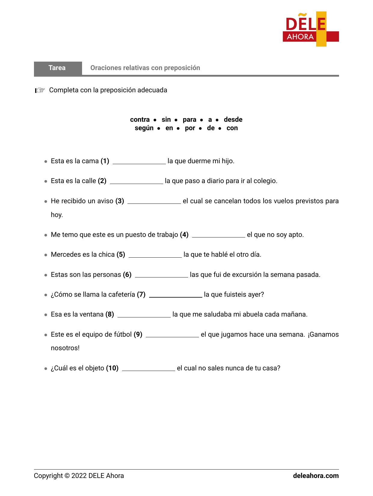 Oraciones relativas con preposición | Gramática