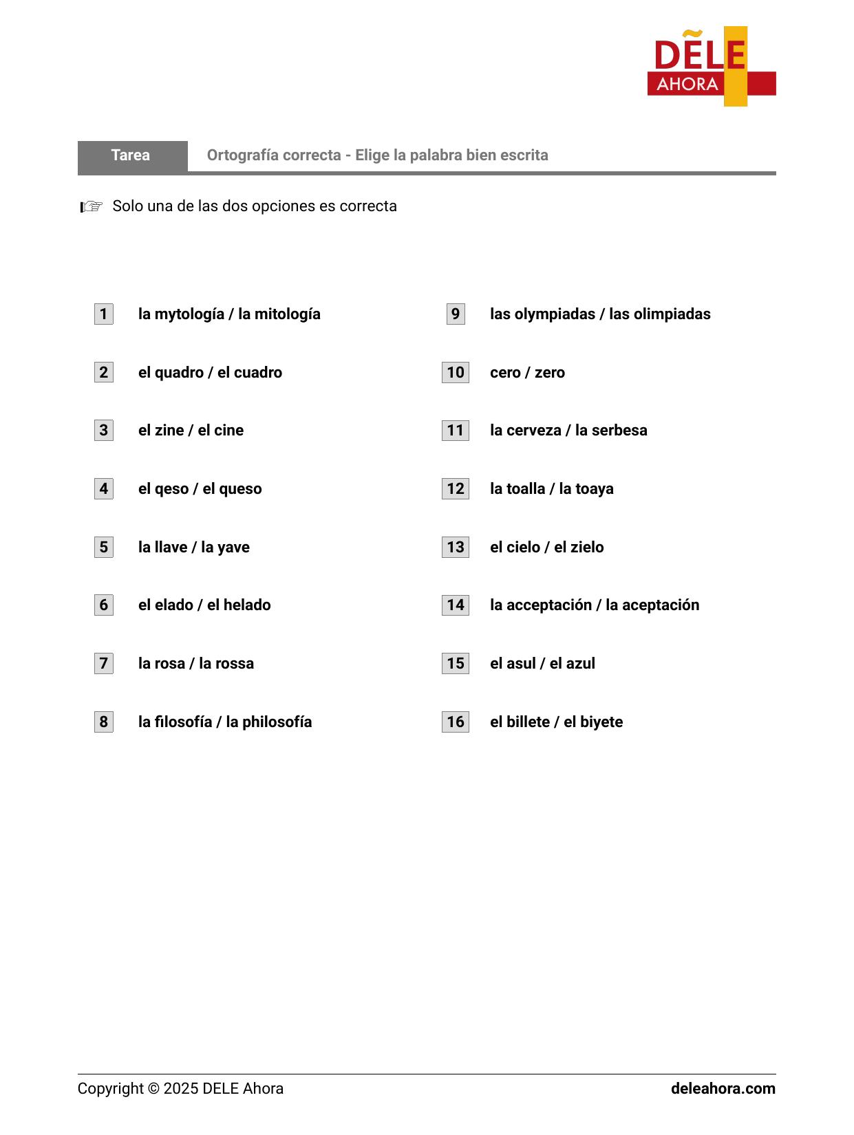 Ortografía correcta - Elige la palabra bien escrita | Gramática